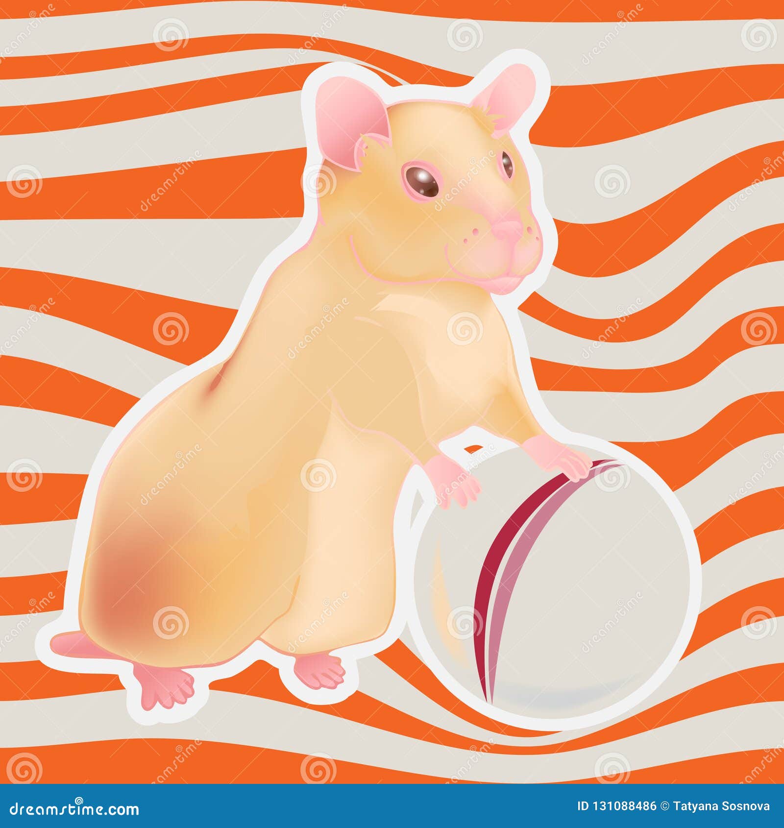 Vector Golden Hamster with Ball in Striped Background Stock Vector ...
