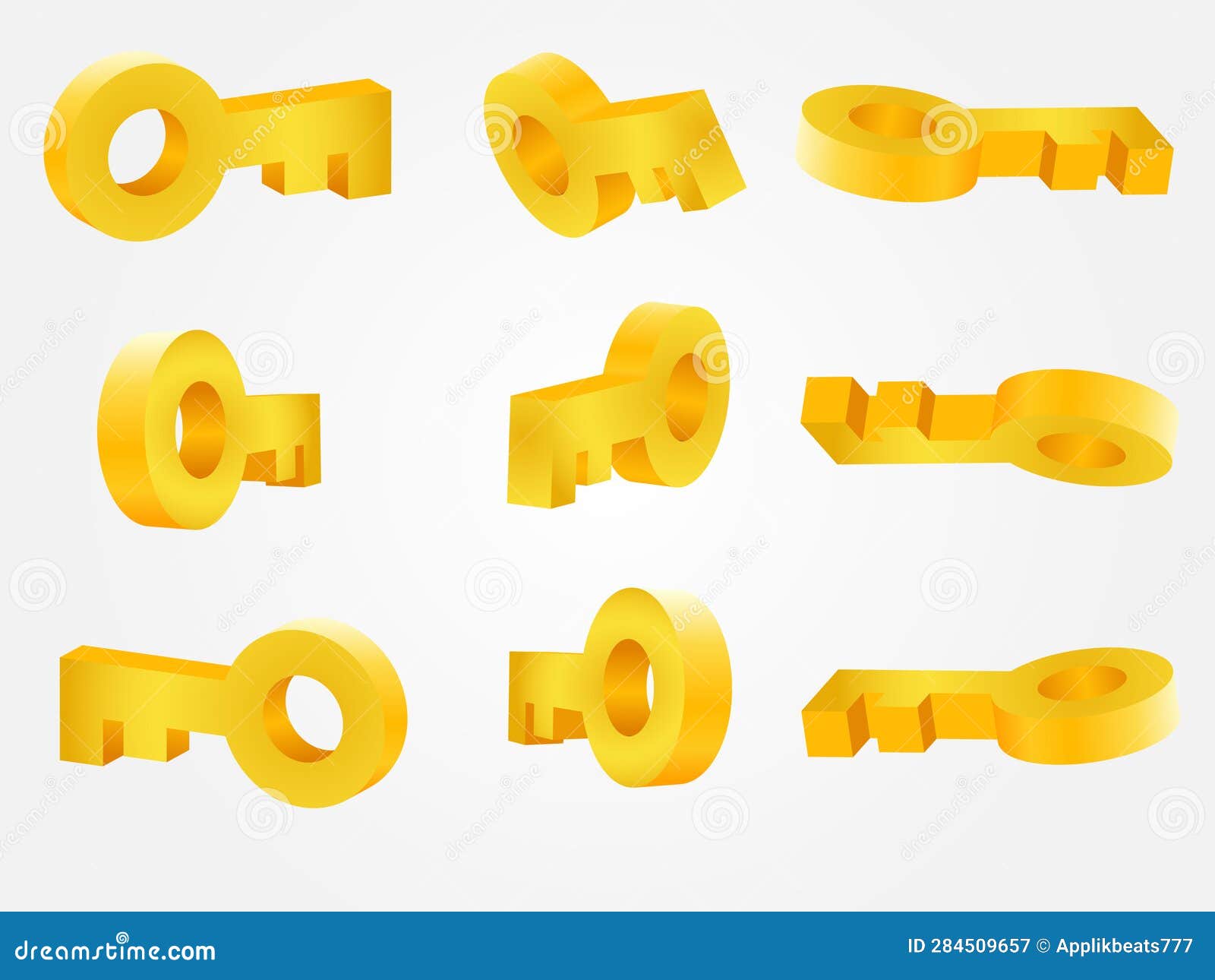 Vector Golden Key in Different Angles Stock Vector - Illustration of ...