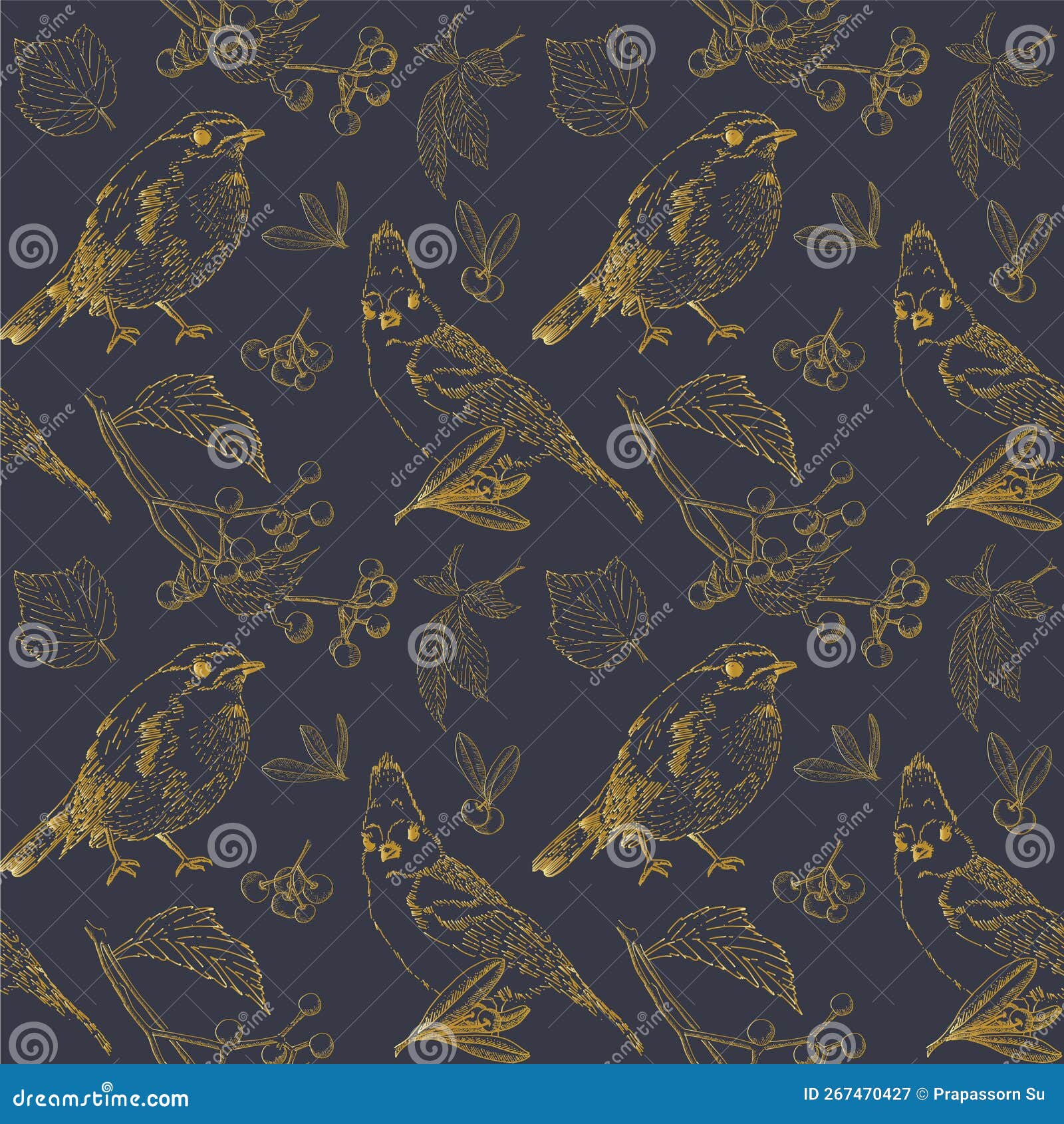 Vector Golden Line Art Bird Seamless Pattern Collection Stock Vector ...