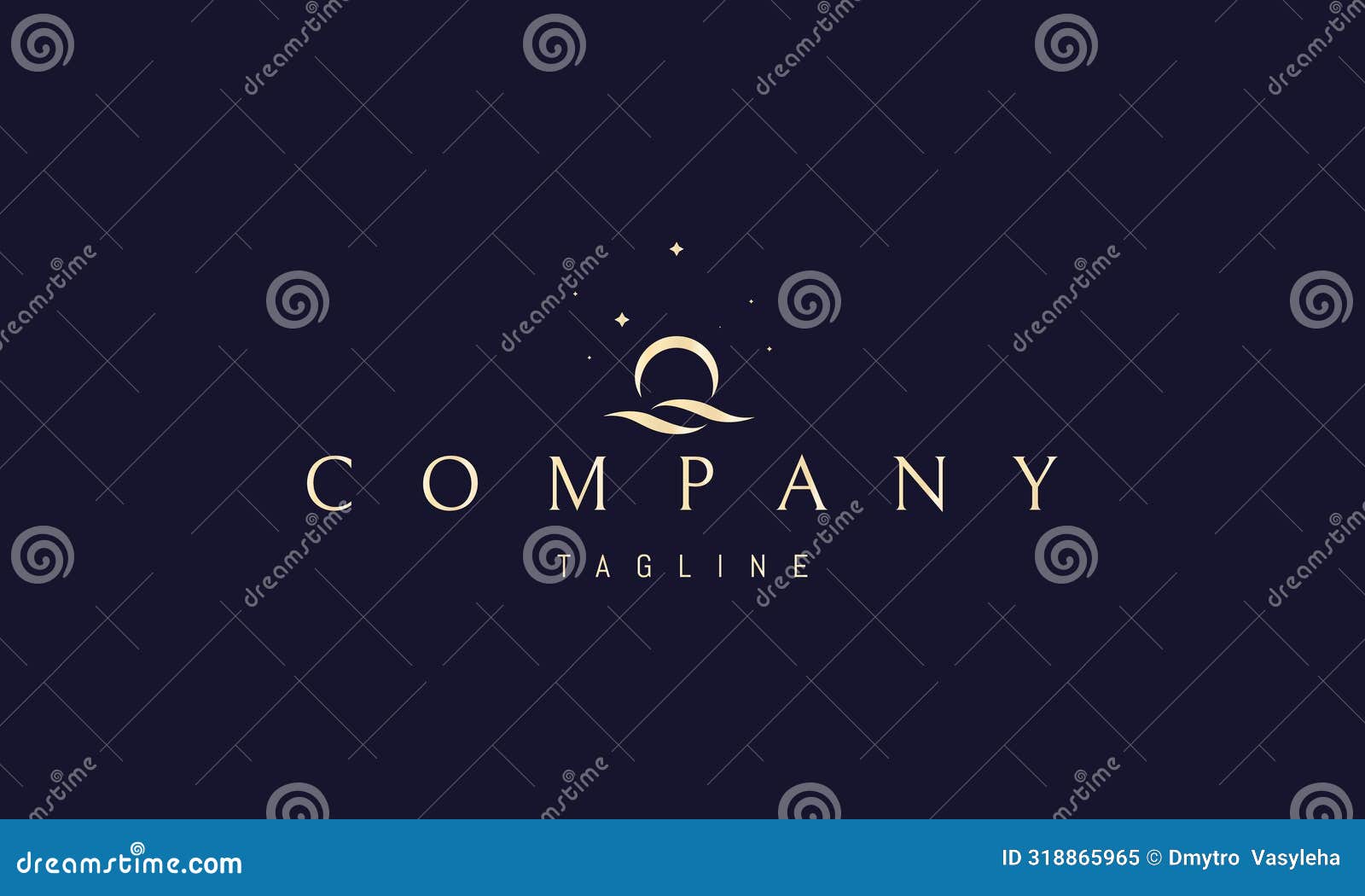 A Vector Golden Logo with an Abstract Image of a Sea Wave and the Moon ...