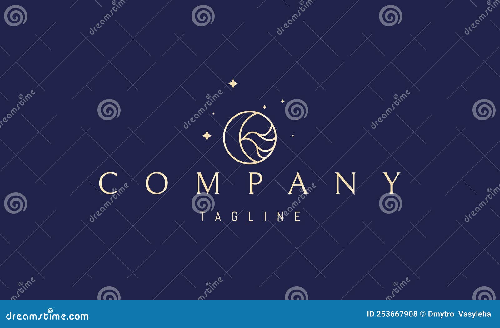 Vector Golden Logo on Which an Abstract Image of the Moon in a Circle ...