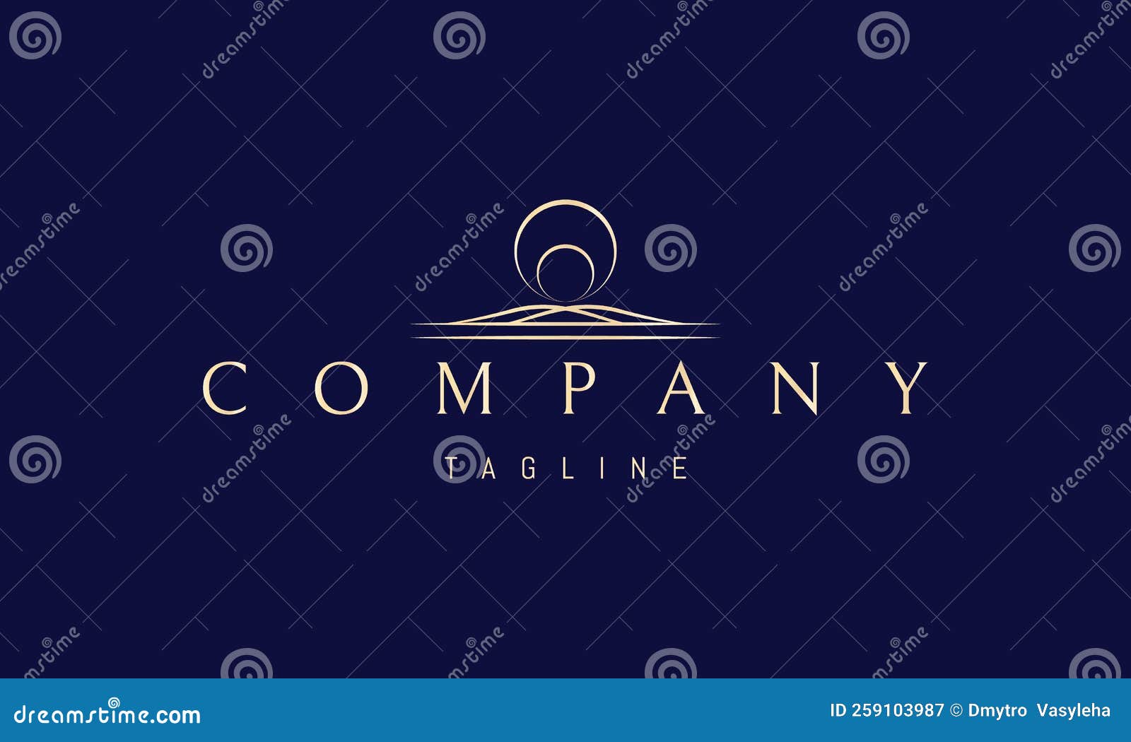 Vector Golden Logo on Which an Abstract Image of Two Hills and the Sun ...