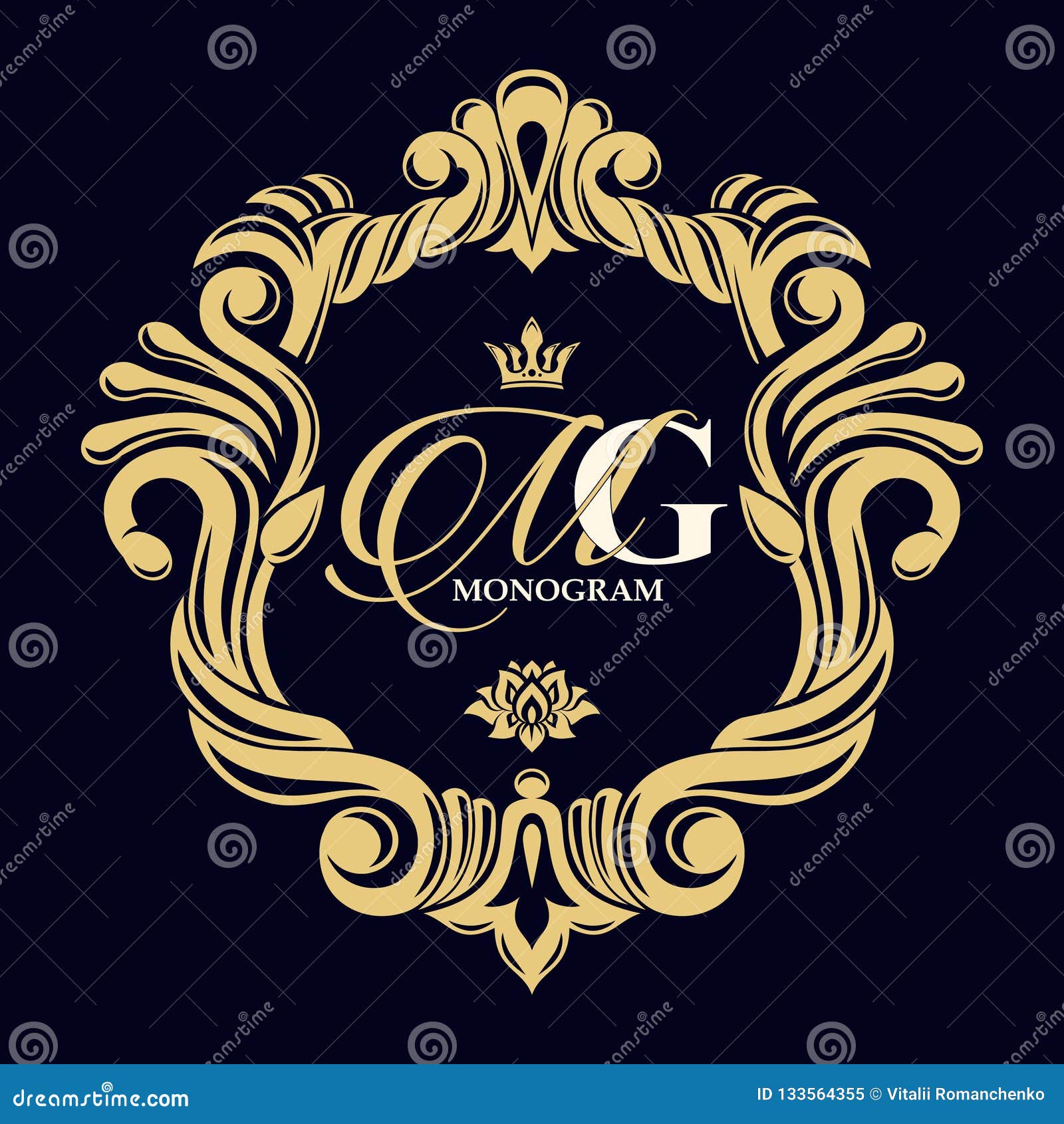 Vector Golden Monogram. Luxurious Decorative Frame. Wedding Invitation ...