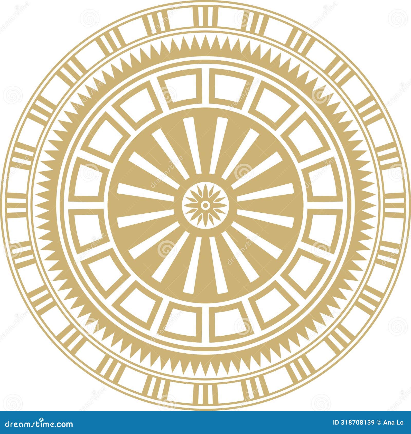 Vector Golden Round Egyptian Ornament. Endless Circle, Ring of Ancient ...