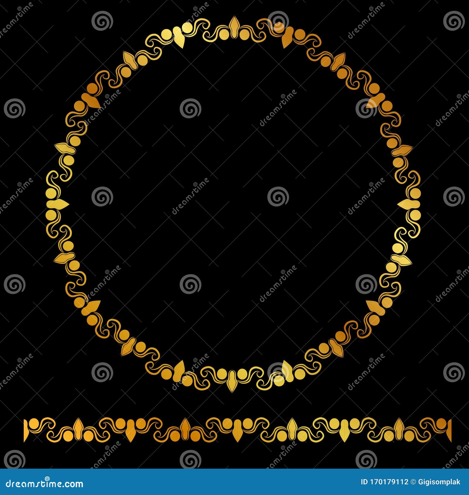 Vector Golden Rounded Corner Circle Floral Frame, at Black Background ...