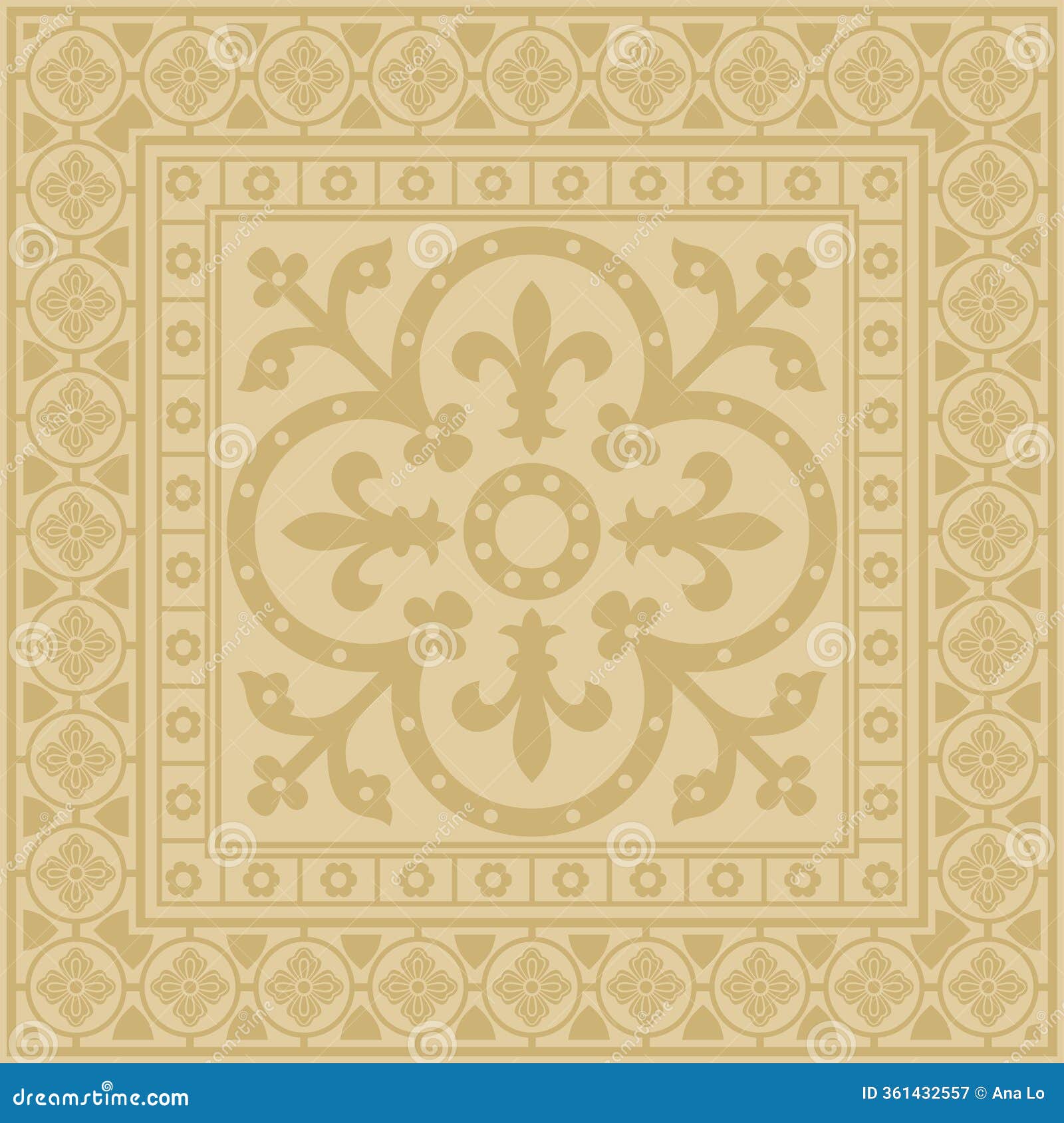Vector Golden Square Gothic Ornament. Medieval European Rectangle ...