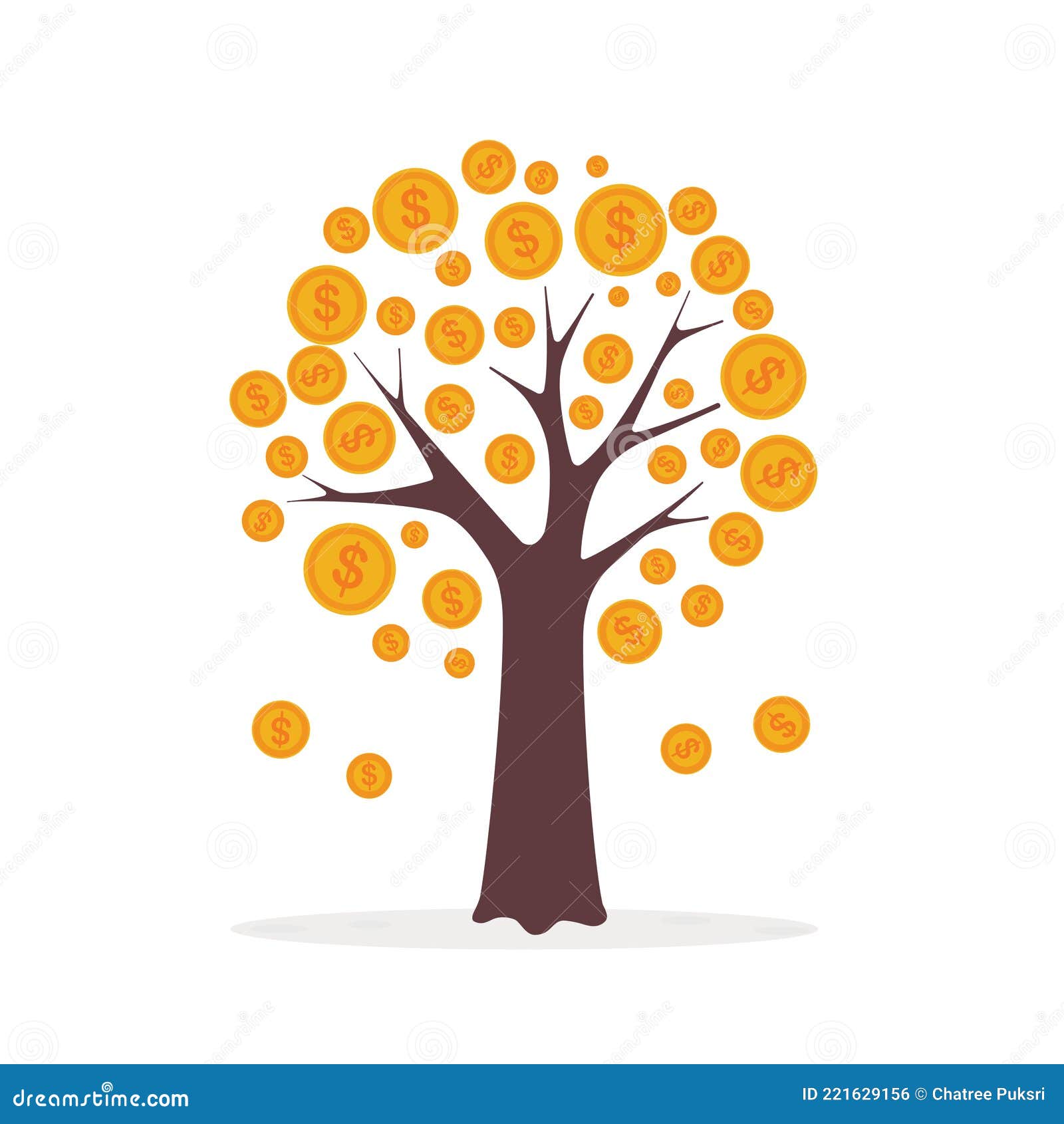 Vector of a Golden Tree with Coins Stock Vector - Illustration of ...