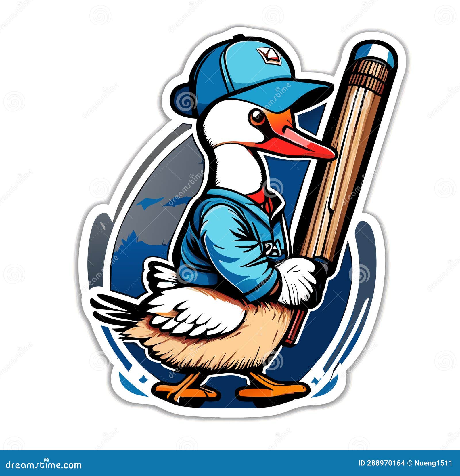 Goose with Baseball Bat Sticker Cute Stock Vector - Illustration of ...