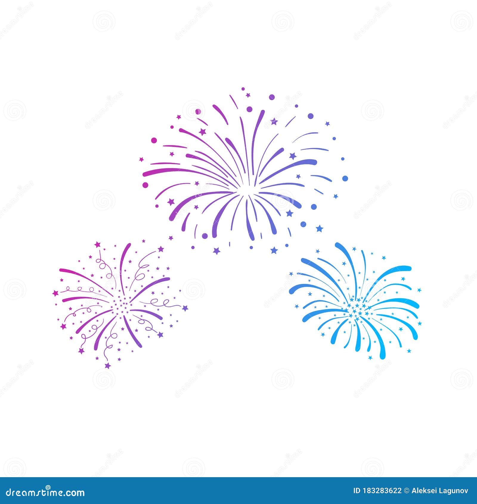 Vector Gradient Colored Firework Explosions Isolated on White ...