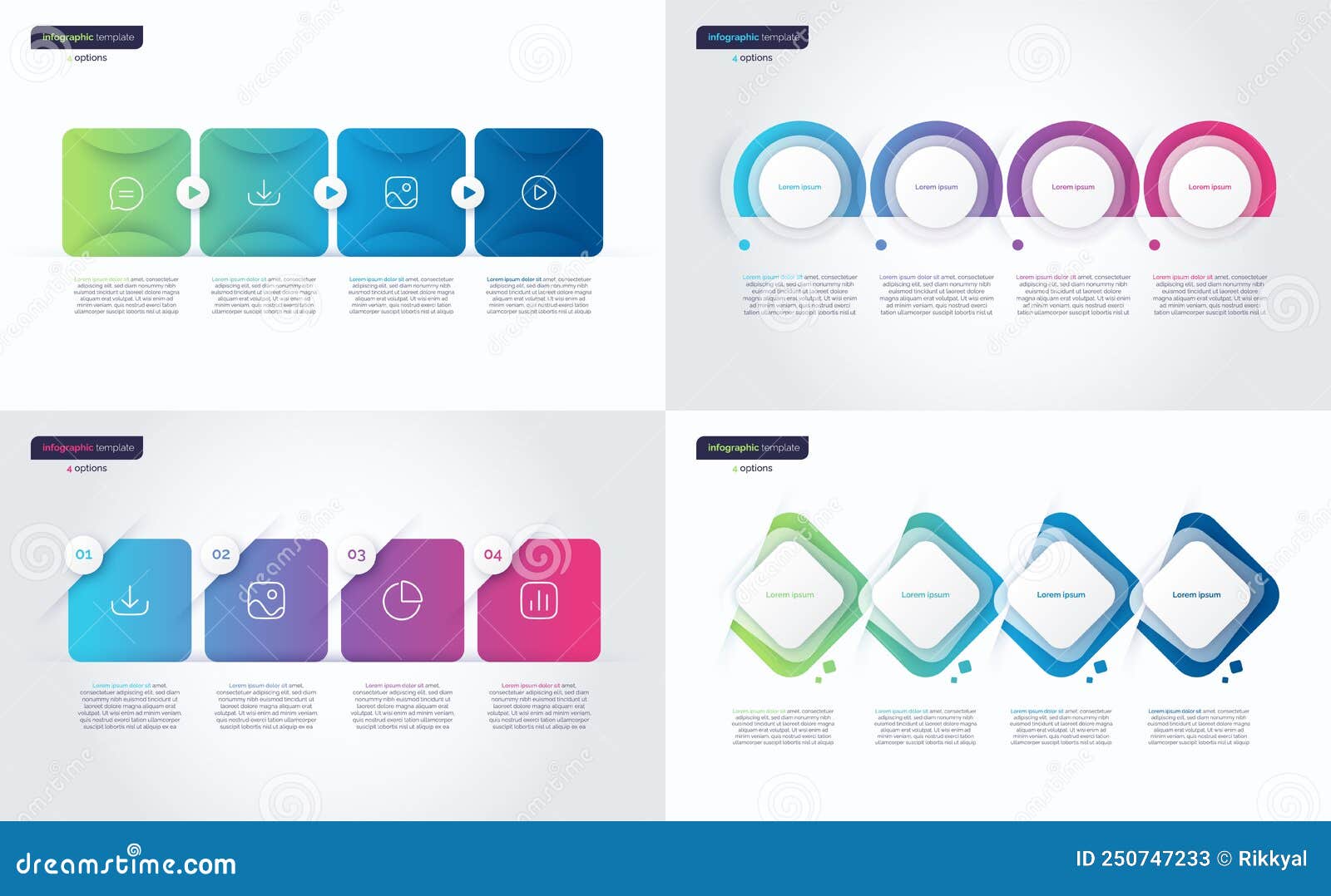 Vector Gradient Minimalistic Infographic Templates Composed of 4 Shapes ...