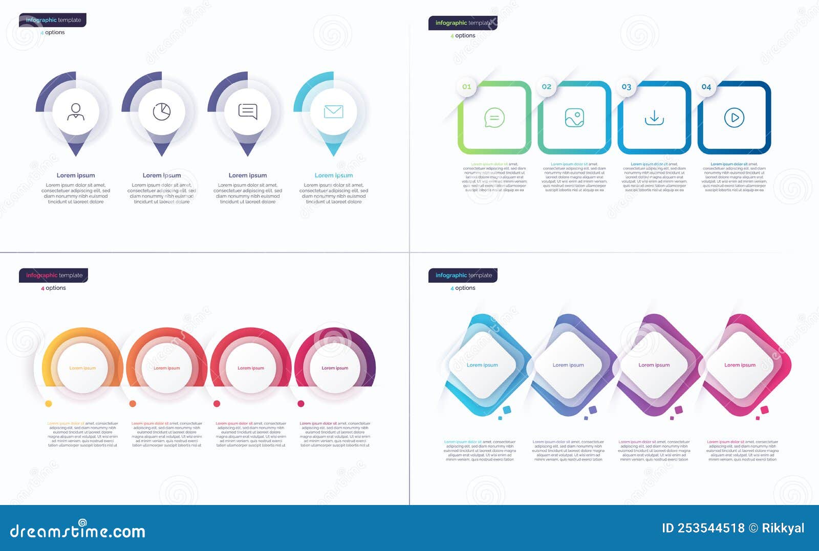 Vector Gradient Minimalistic Infographic Templates Composed of 4 Shapes ...