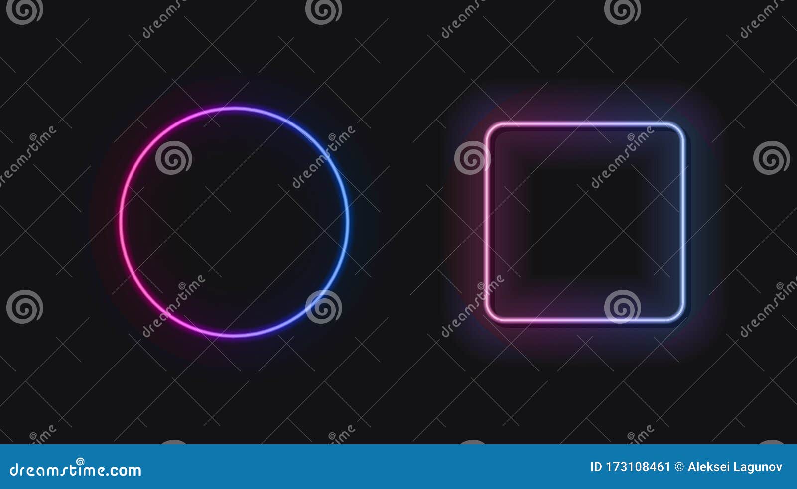 Vector Gradient Neon Circle and Square Simple Frames Isolated on Black ...