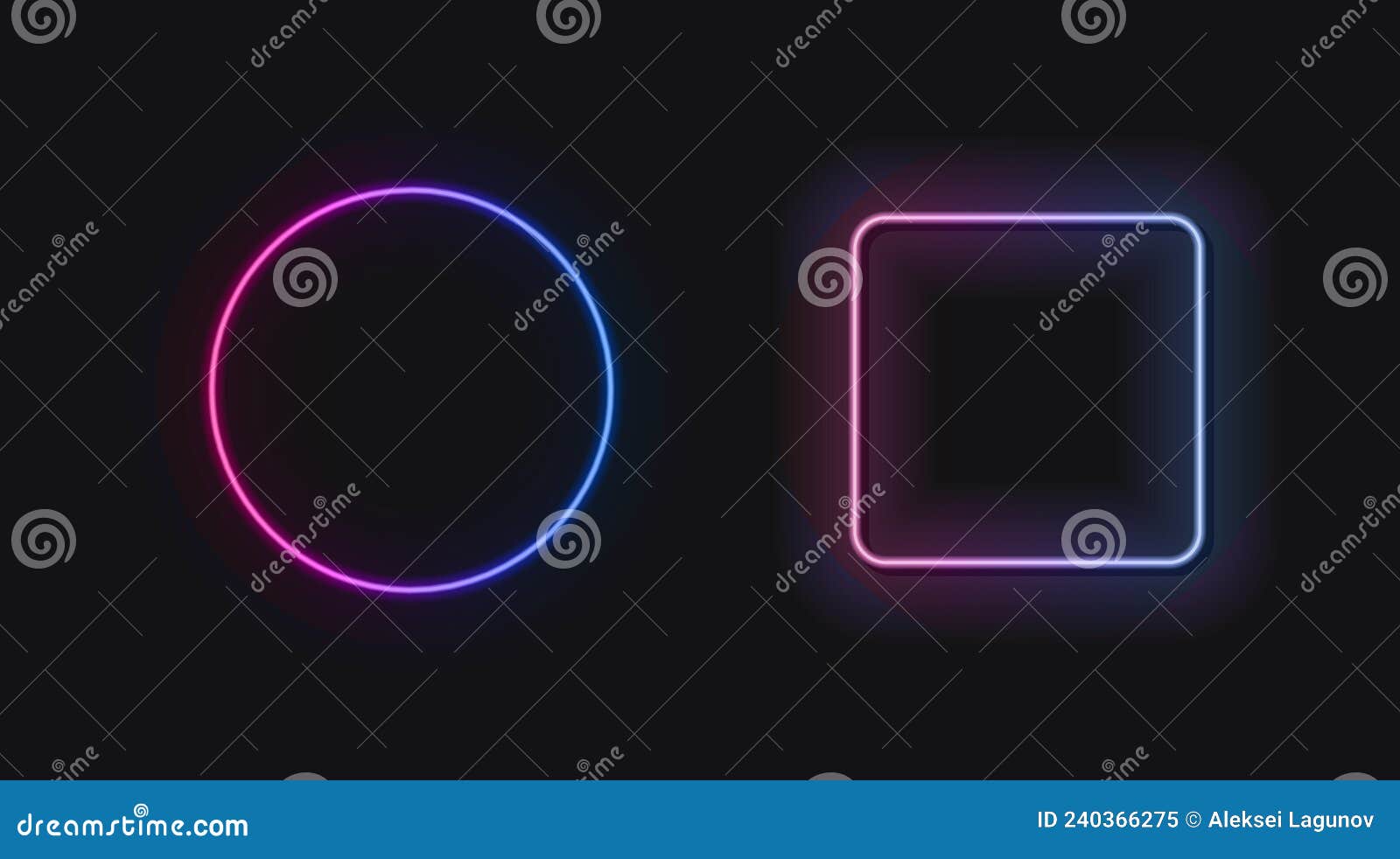 Vector Gradient Neon Circle and Square Simple Frames Isolated on Black ...