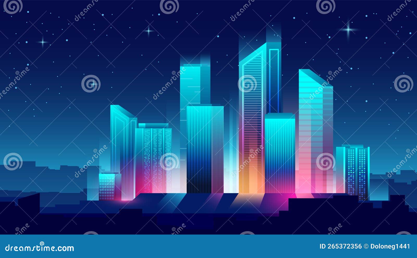 Neon Modern Night Metropolis Horizontal Illustration Stock Vector ...