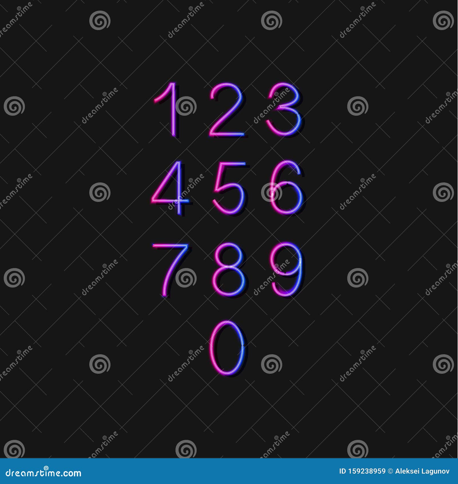 Vector Gradient Shining Numbers Set Isolated on Dark Background, Neon ...