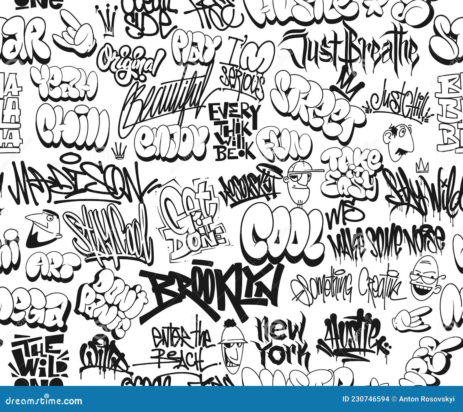 Vector Graffiti Bubble Tags, Seamless Pattern. T-shirt Design, Textile ...