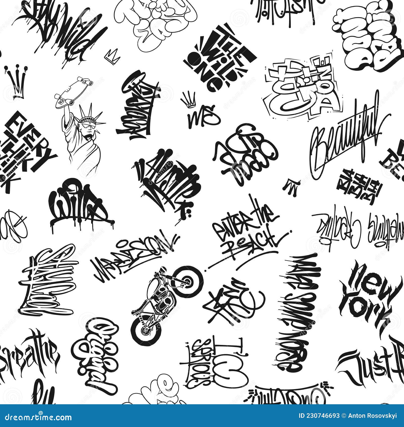 Vector Graffiti Tags, Urban Elements Seamless Pattern. Element for T ...