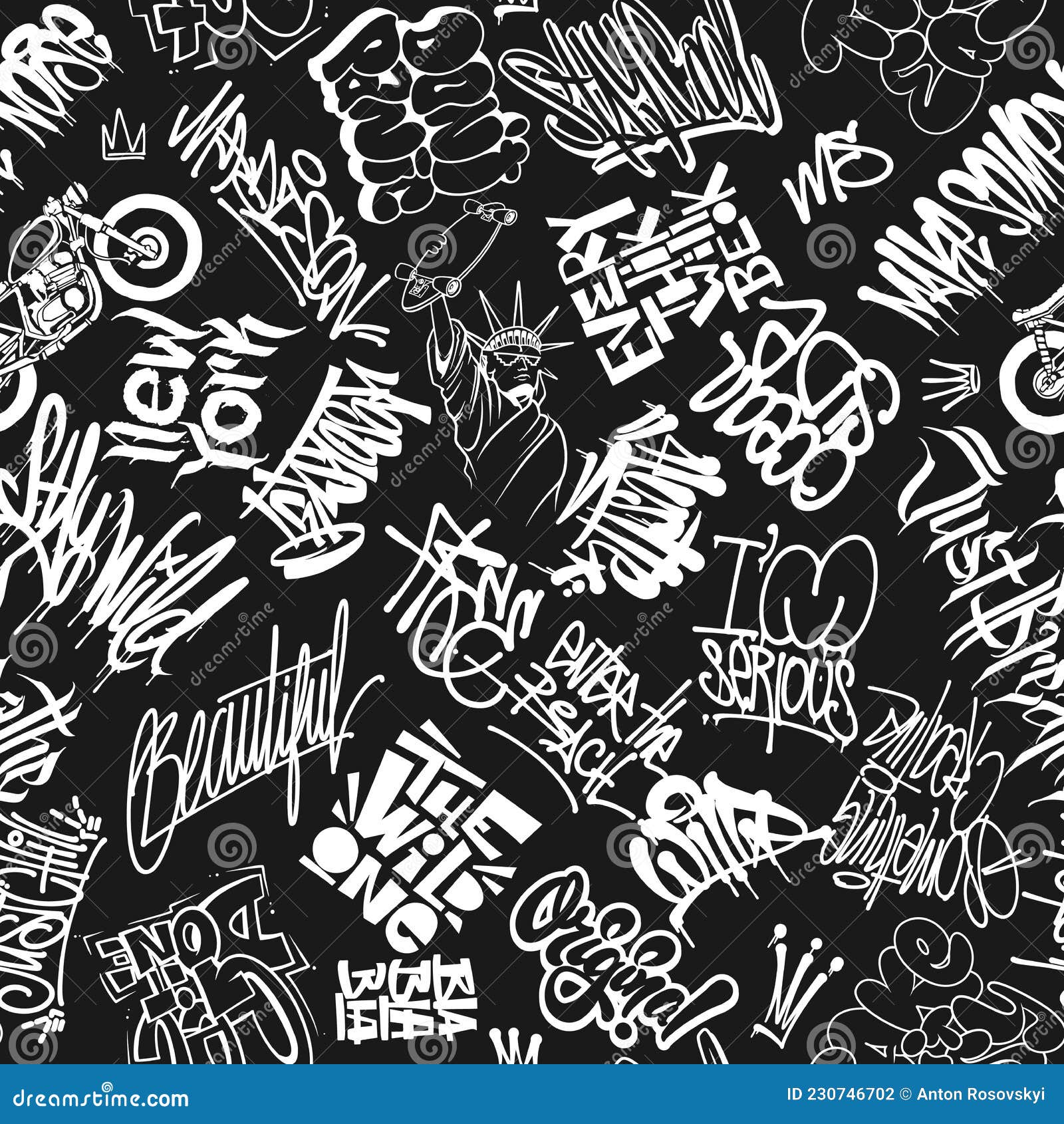 Vector Graffiti Tags, Urban Elements Seamless Pattern. Element for T ...