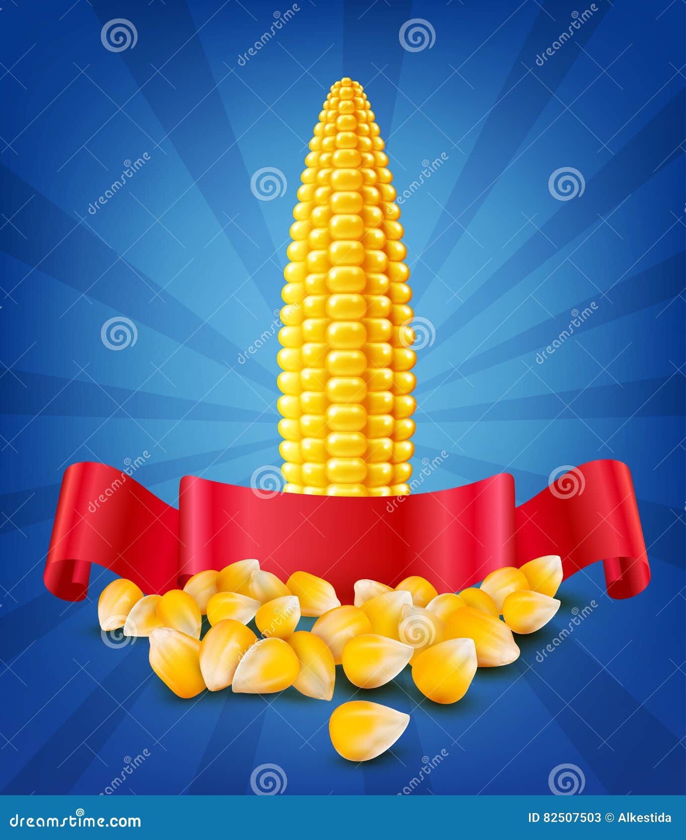 Vector Grains and Cobs of Corn and Red Ribbon Stock Vector ...