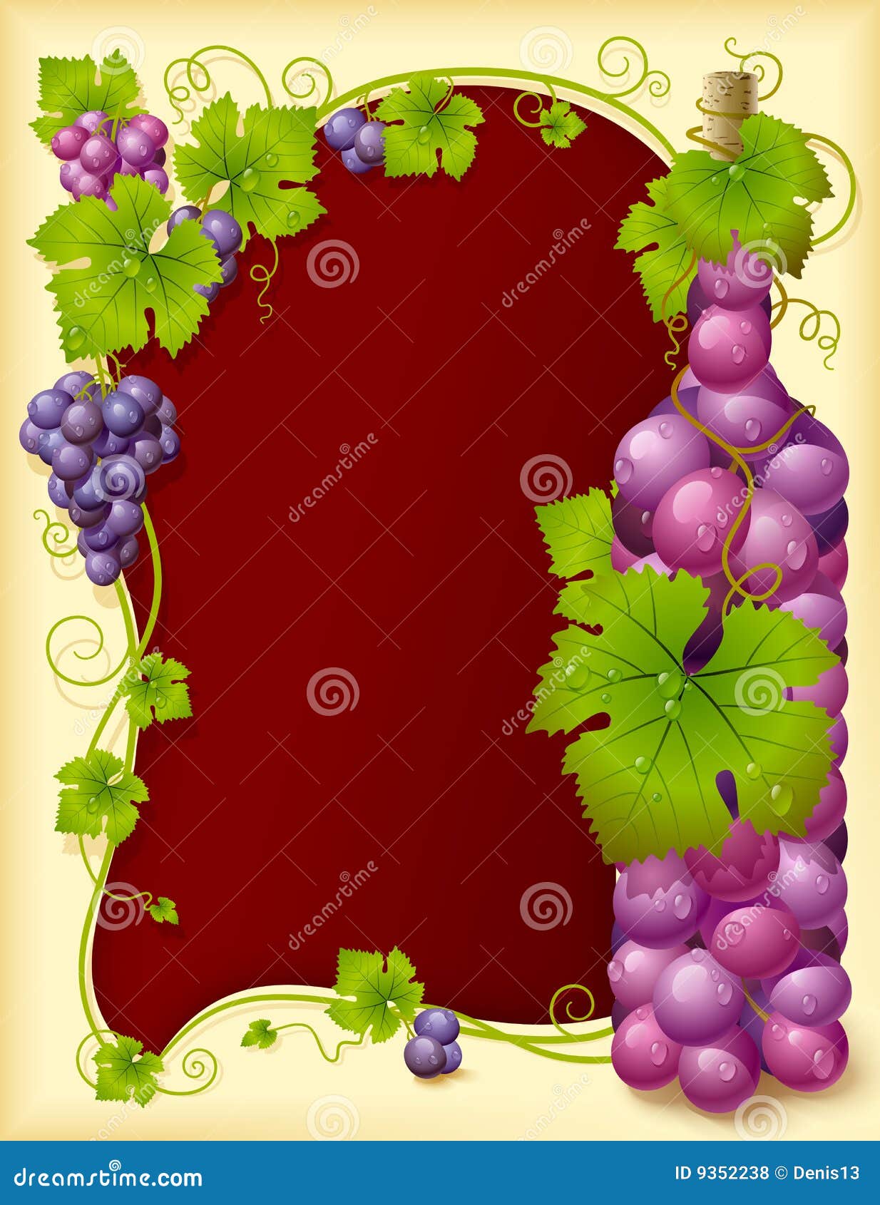 Vector Grape Frame with Bottle Stock Vector - Illustration of deco ...