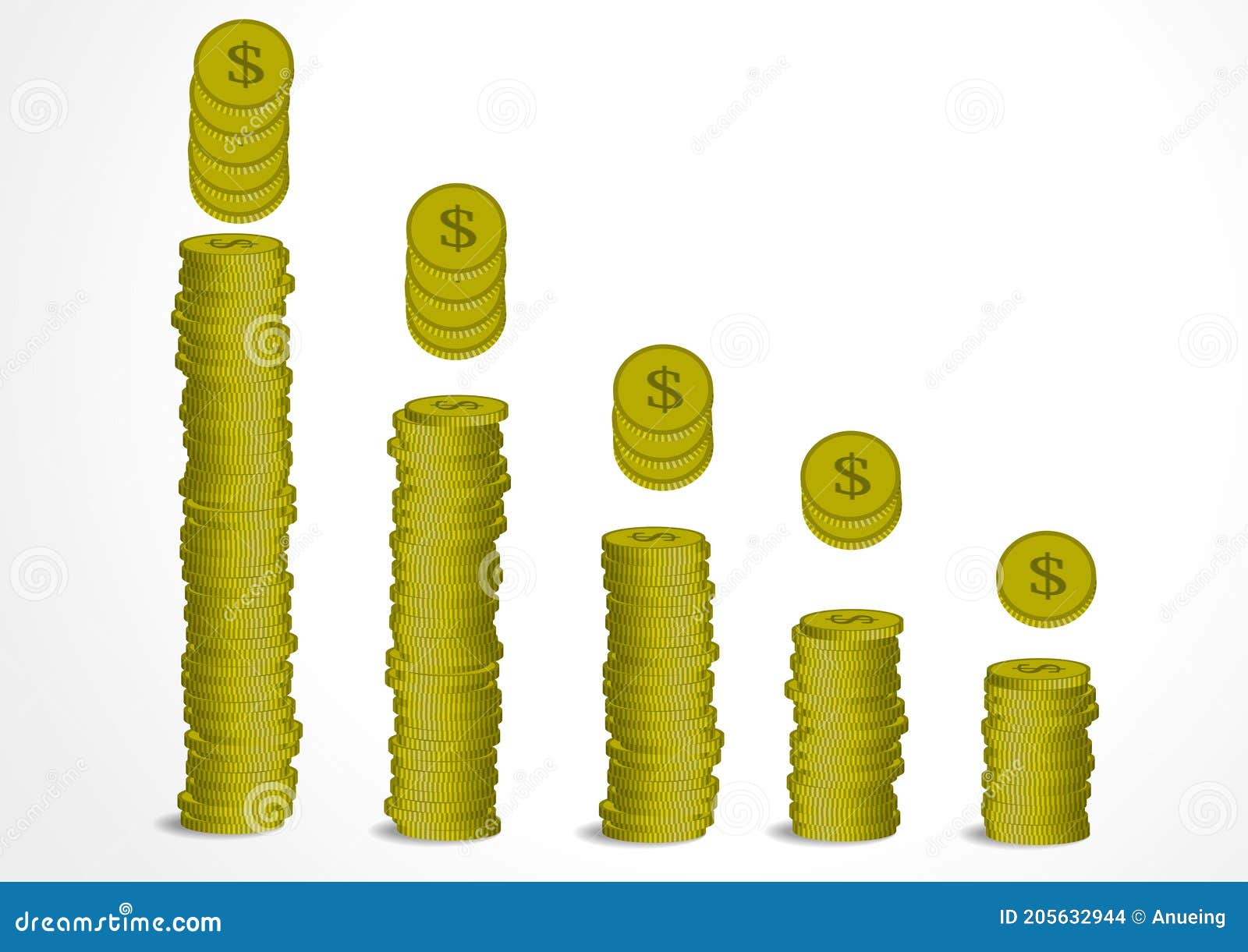 Vector : Graph Coin with Decrease Arrow on White Background Stock Vector - Illustration of arrow ...