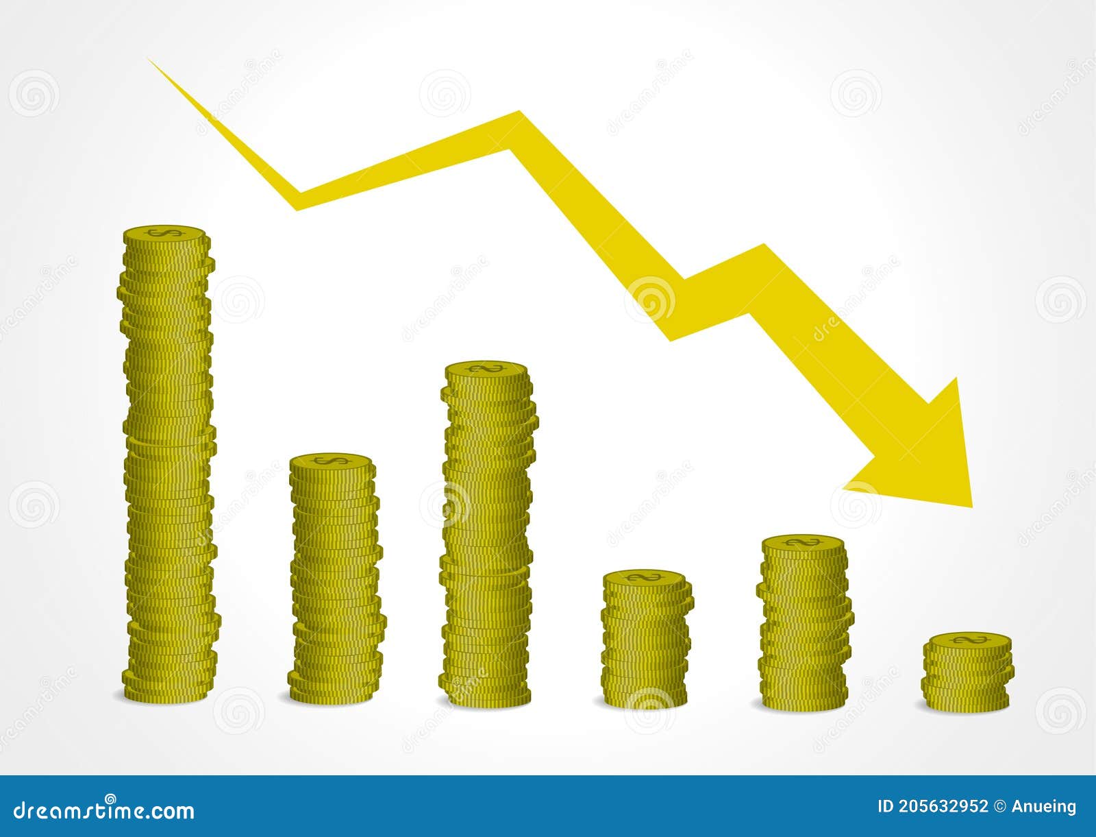 Vector : Graph Coin with Decrease Arrow on White Background Stock Vector - Illustration of ...