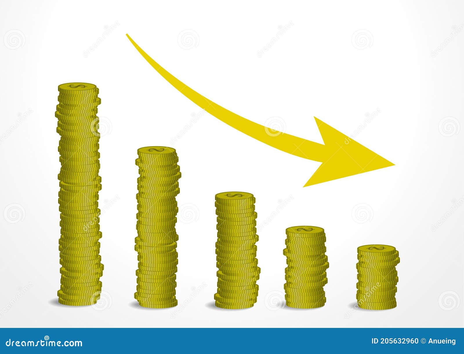 Vector : Graph Coin with Decrease Arrow on White Background Stock Vector - Illustration of ...