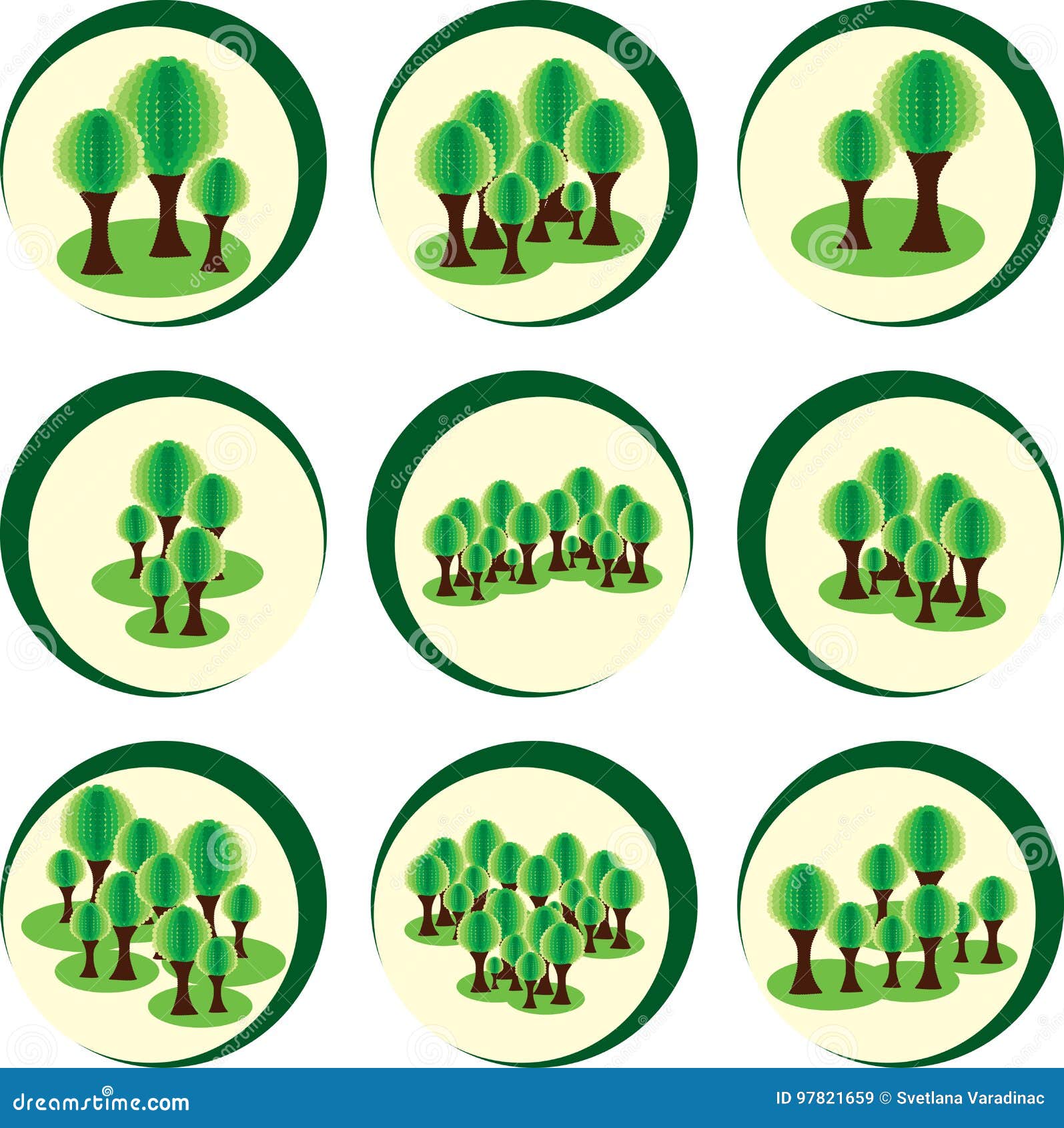 Vector Graphic. Abstract Trees in Forest. Trees in Circle. Stock Vector ...