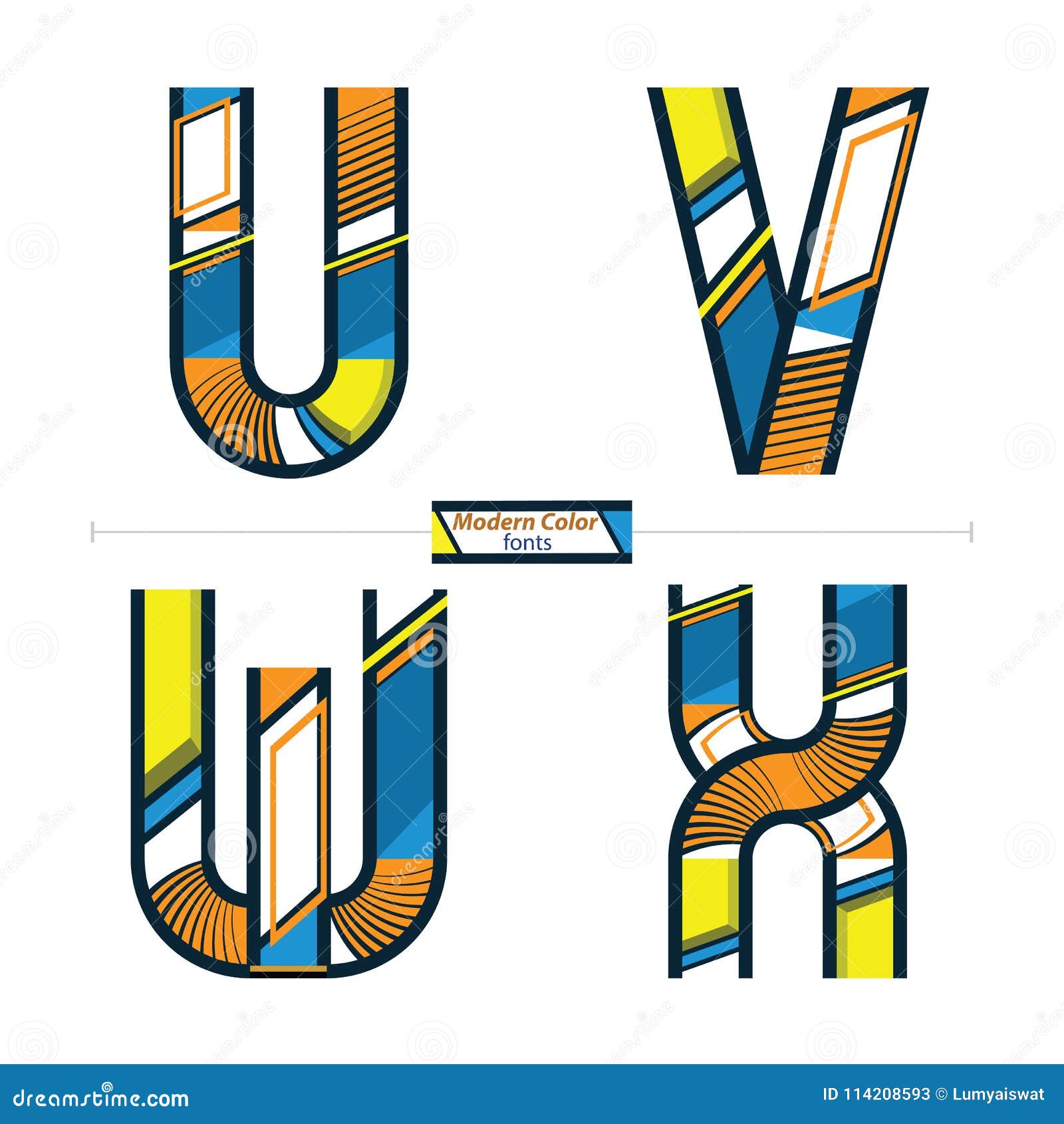 Alphabet Modern Color Style in a Set UVWX Stock Vector - Illustration ...