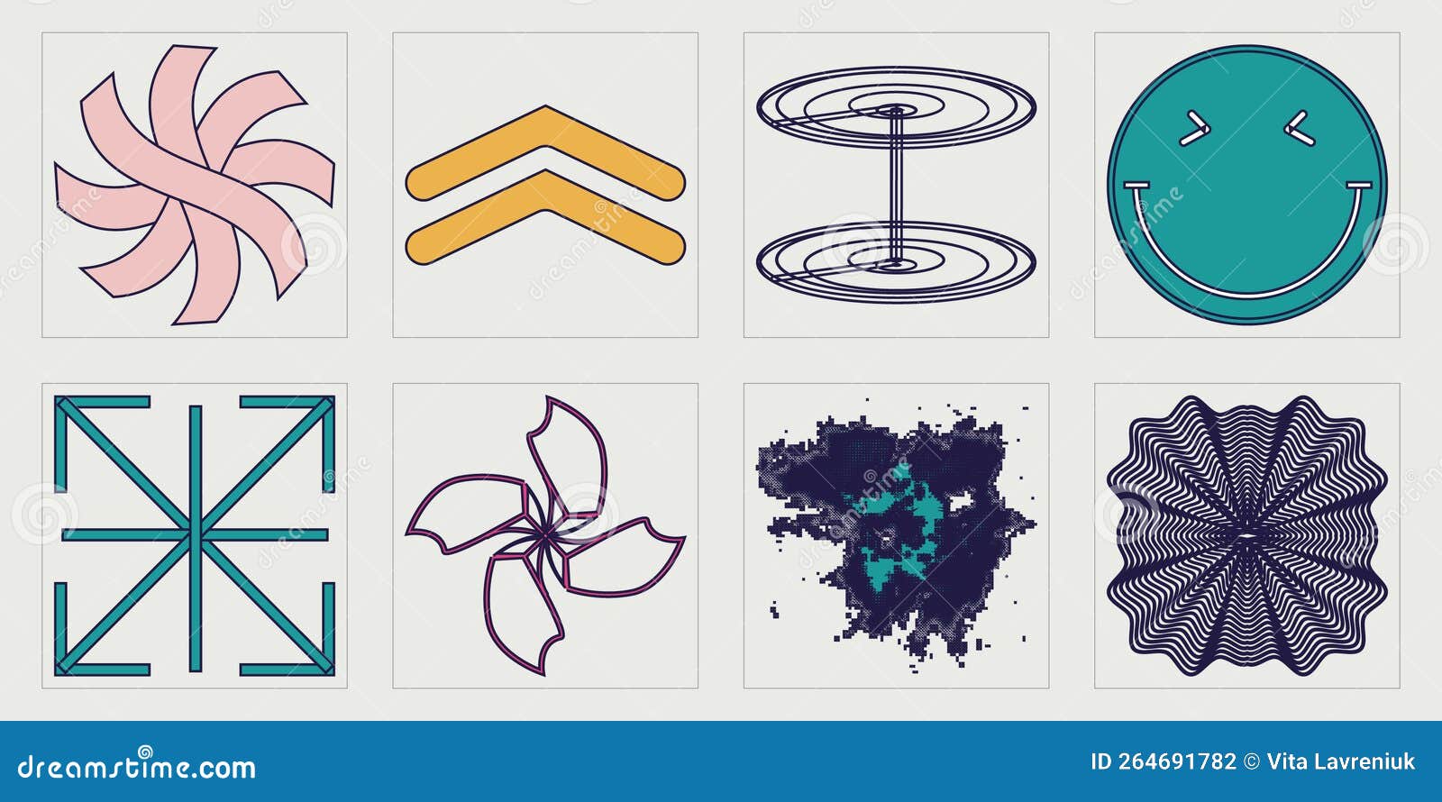 Vector Graphic Assets Set. Retro Futuristic Graphic Ornaments. Elements ...