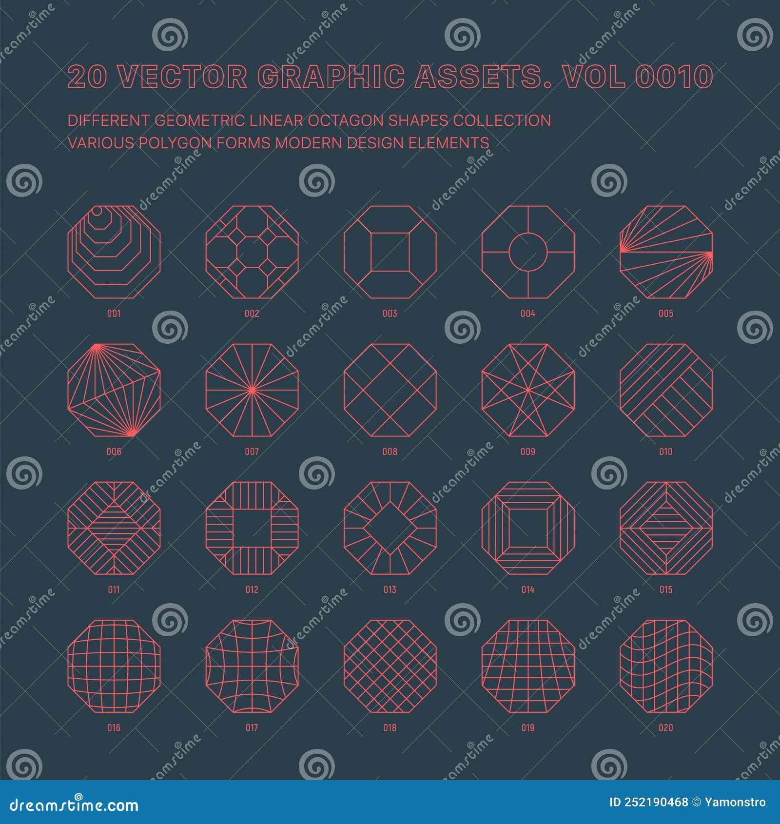 Vector Graphic Assets Various Outline Geometric Octagons Set Isolated ...