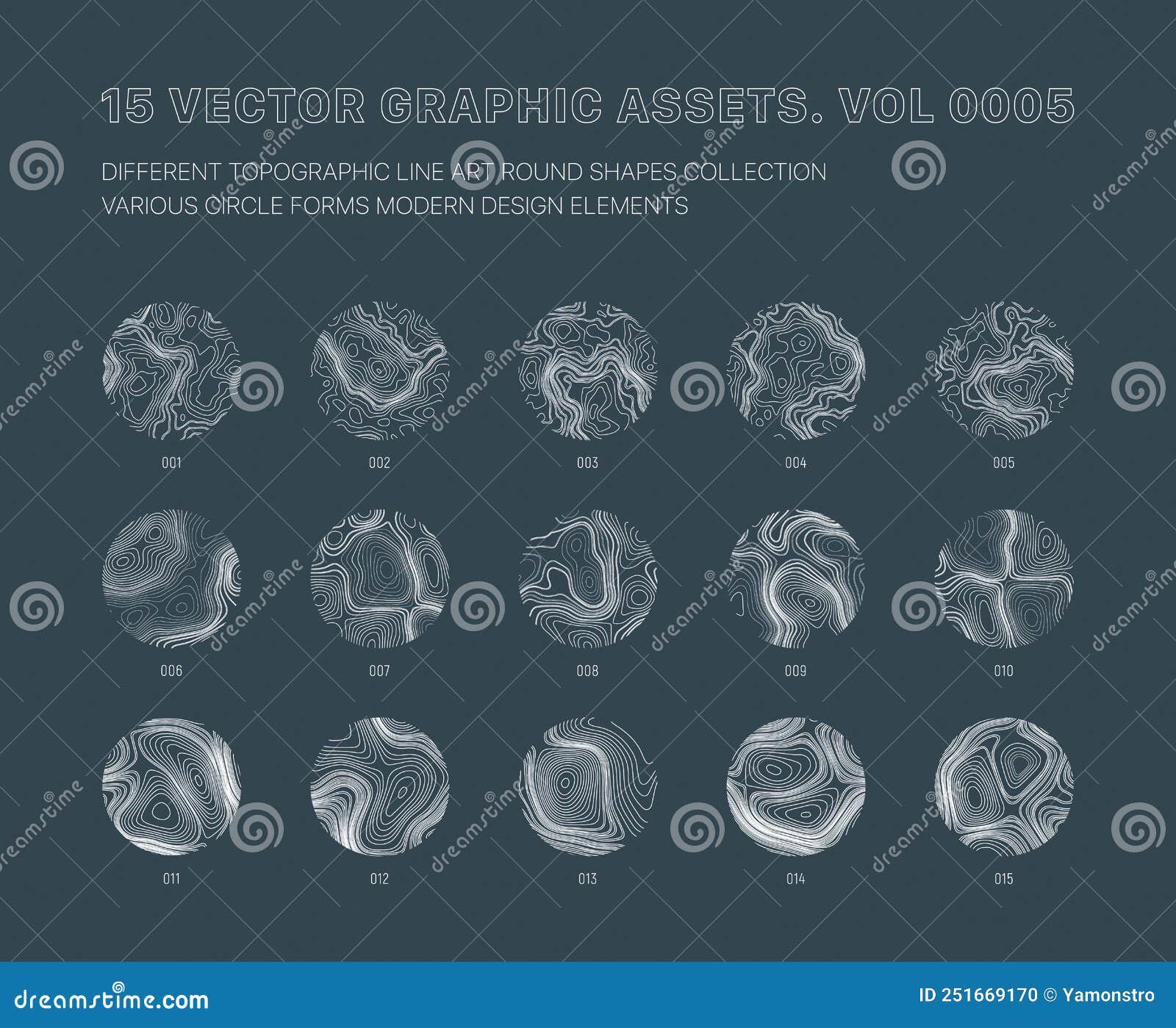 Vector Graphic Assets Various Topographical Line Art Circles Set ...