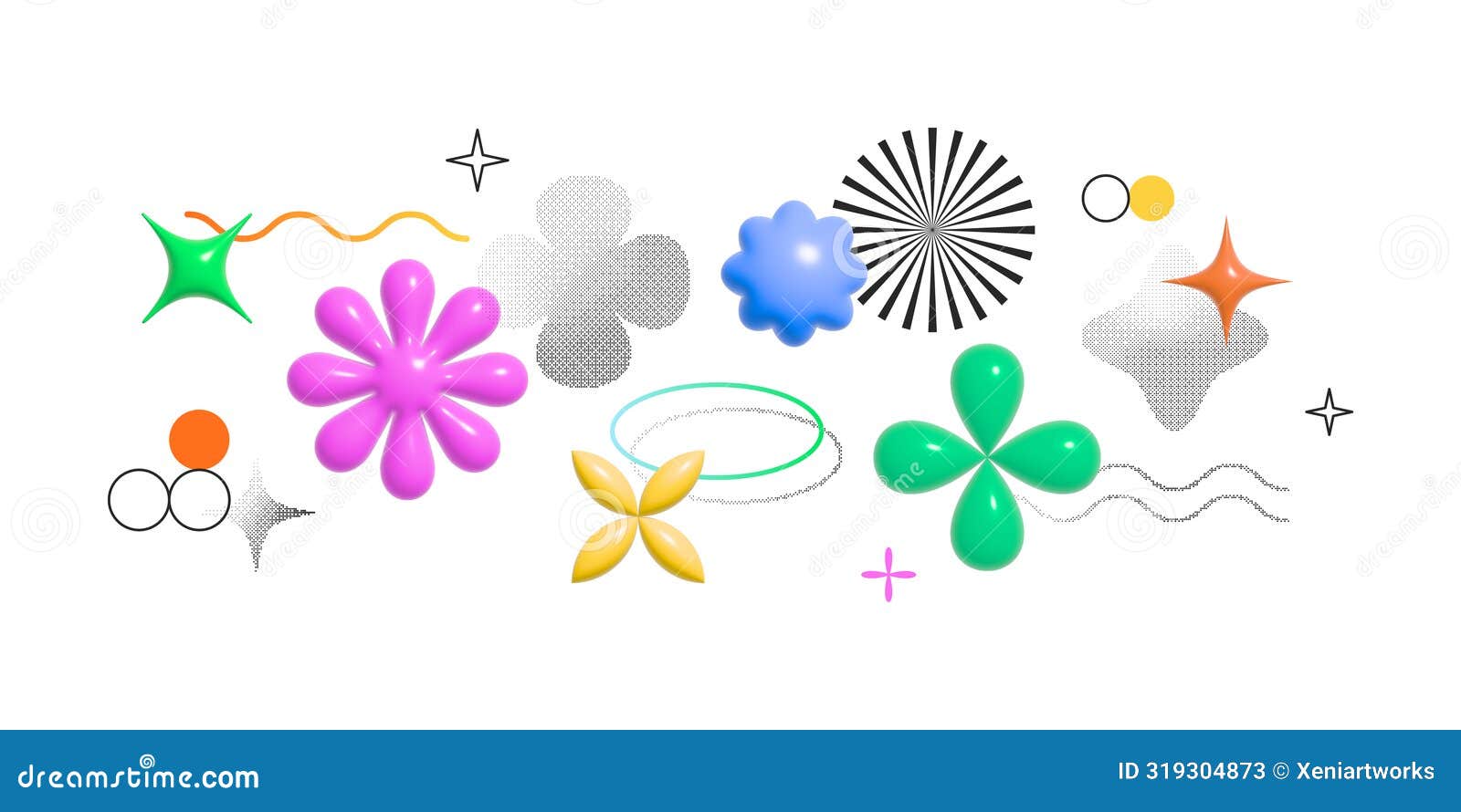 Vector Graphic Composition with Bold 3d Objects,pixel Shapes,linear ...