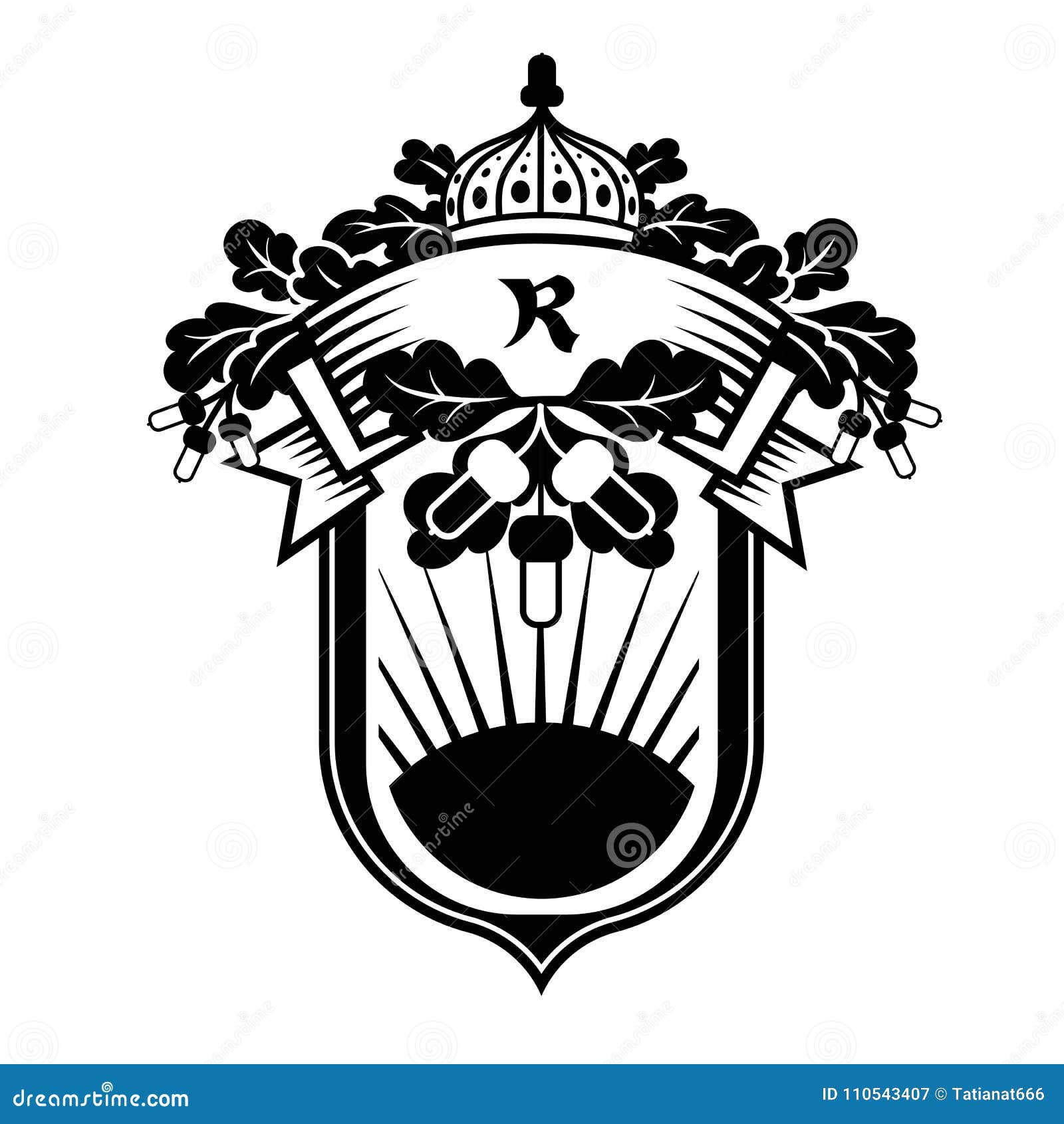 Graphic Emblem Made With Imperial Crown, Elegant Ribbon And Laurel ...