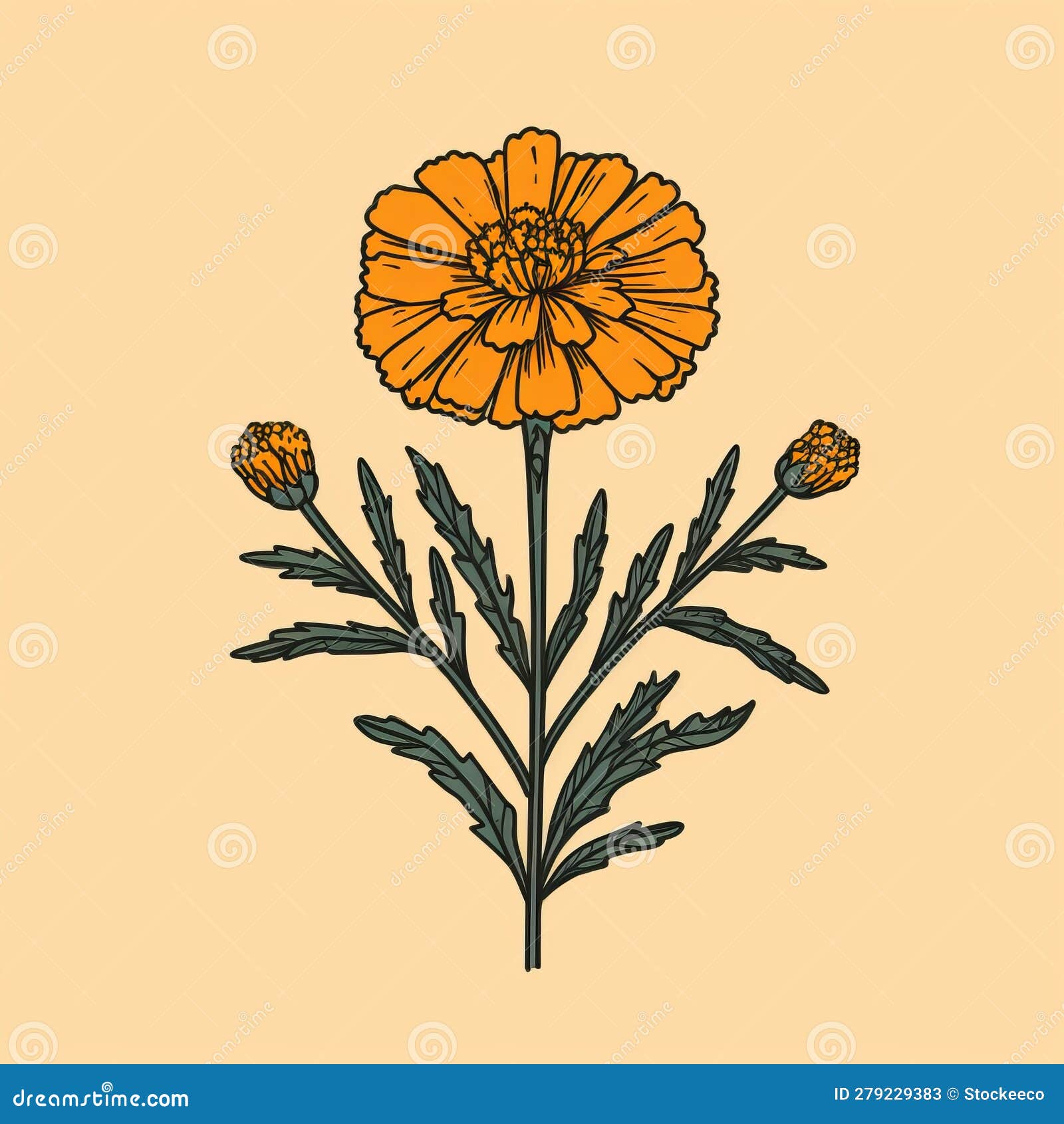 Minimalistic Marigold Silhouette Vector: Flat Design Identification ...