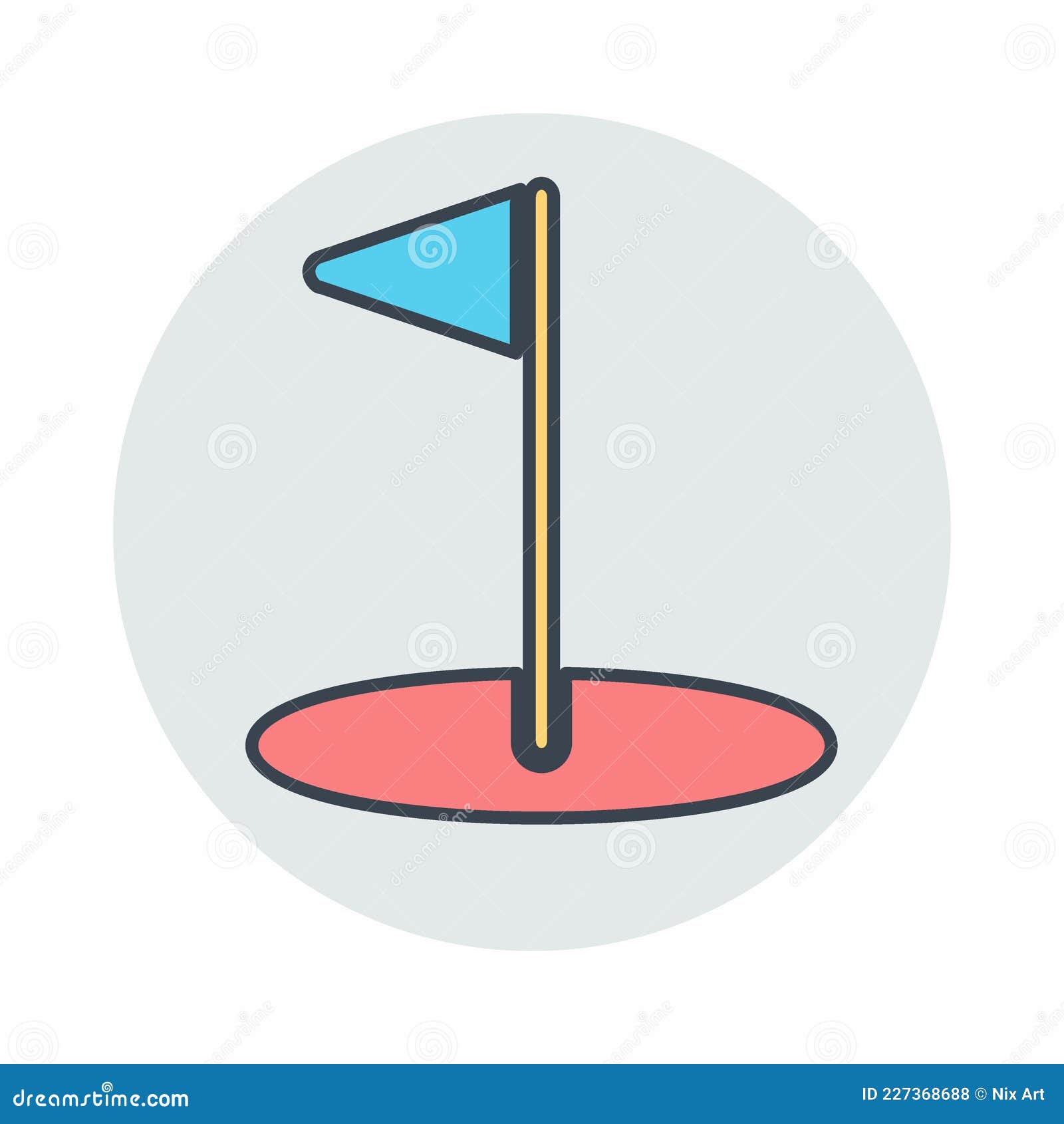 Golf Set. Color Image Of Cartoon Putter With Ball And Playground On ...