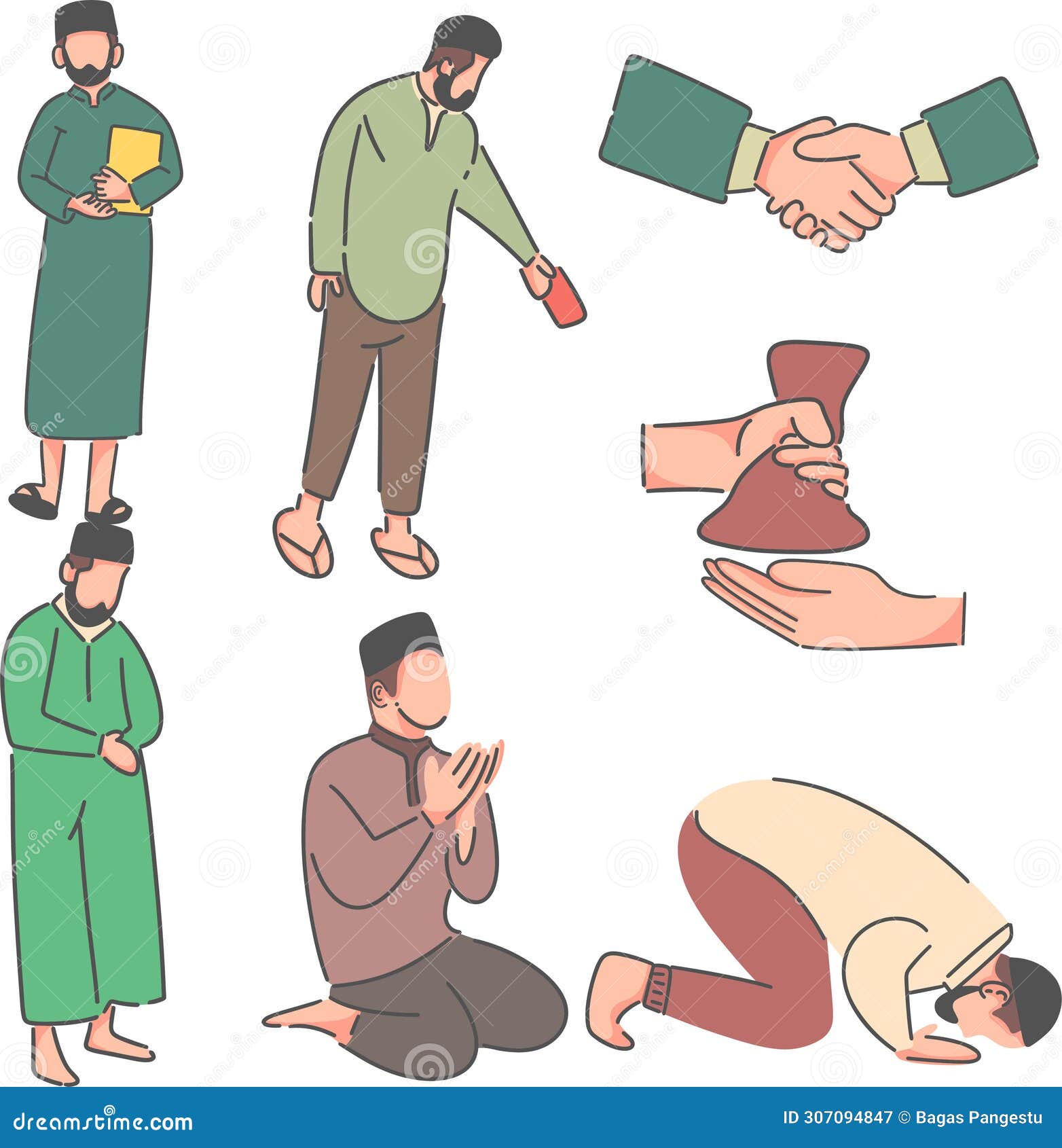 Vector Graphic of Hand Drawn Pose Package of People Worshiping in the ...