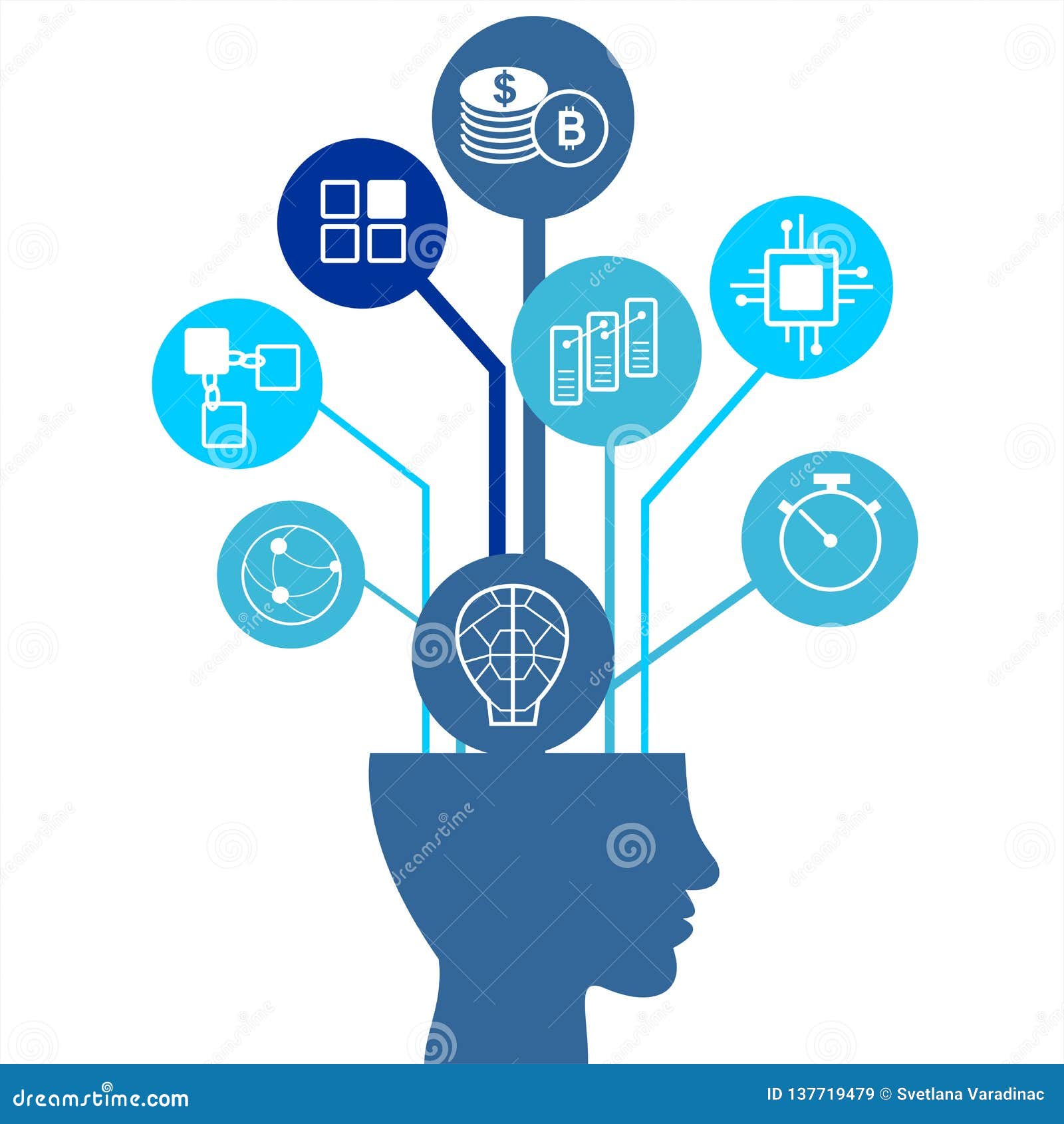 Blockchain Vector Background Illustration with Silhouette of a Man and ... Blockchain Vector Background Illustration with Silhouette of a Man and ...
