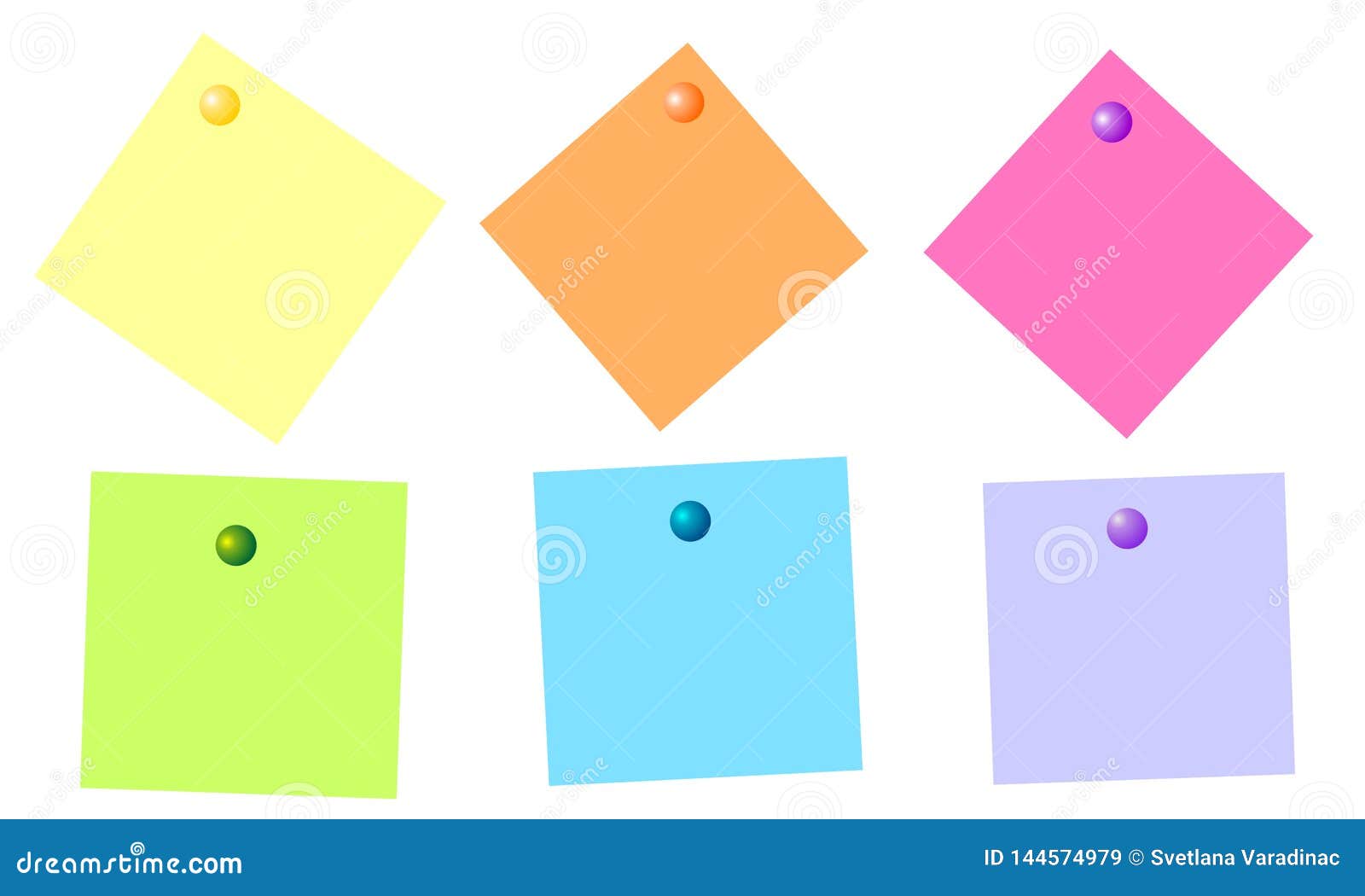 Set of Stickers of Different Colors Pinned on a White Background. Stock ...