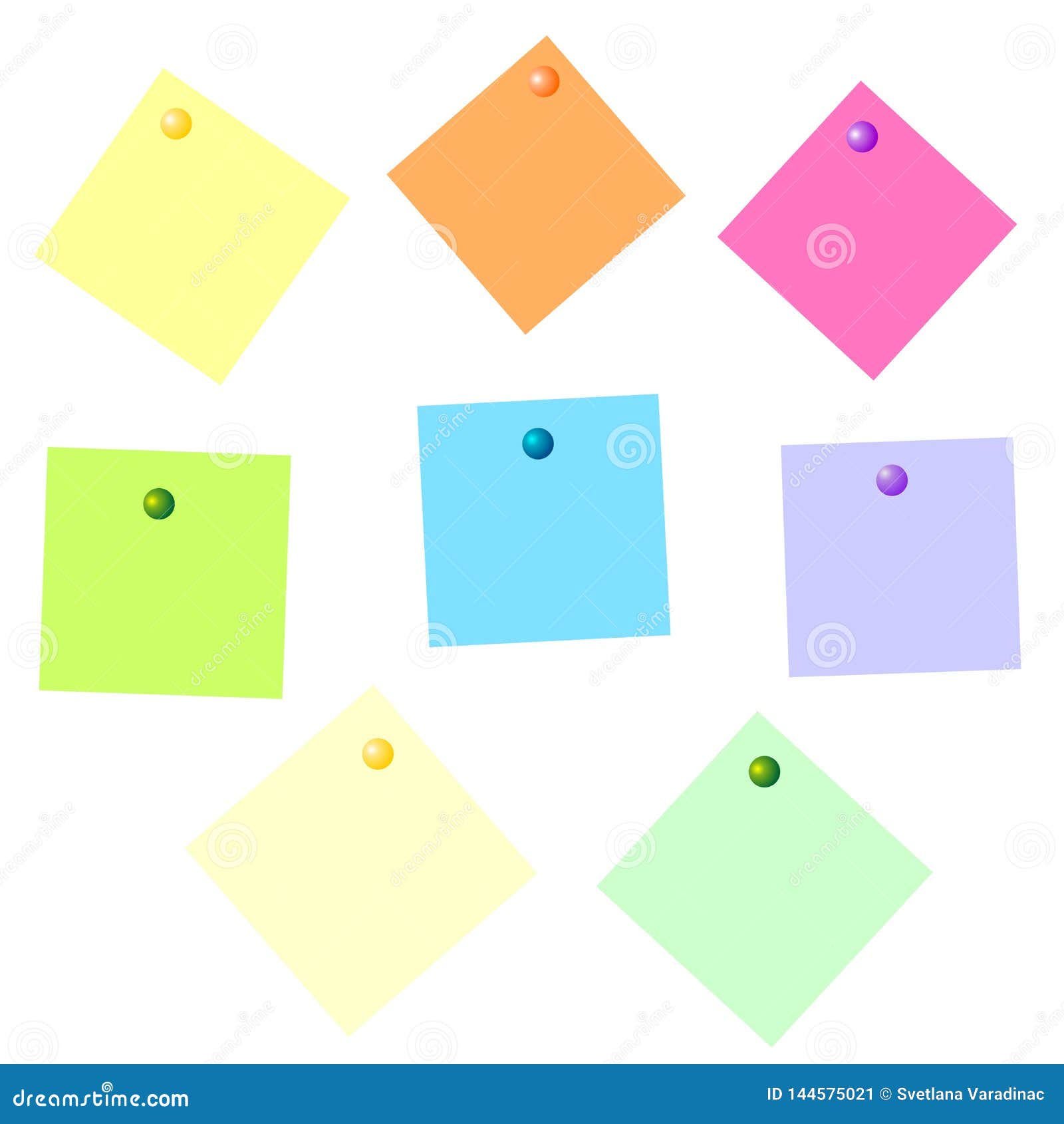 Set of Stickers of Different Colors Pinned on a White Background. Stock ...