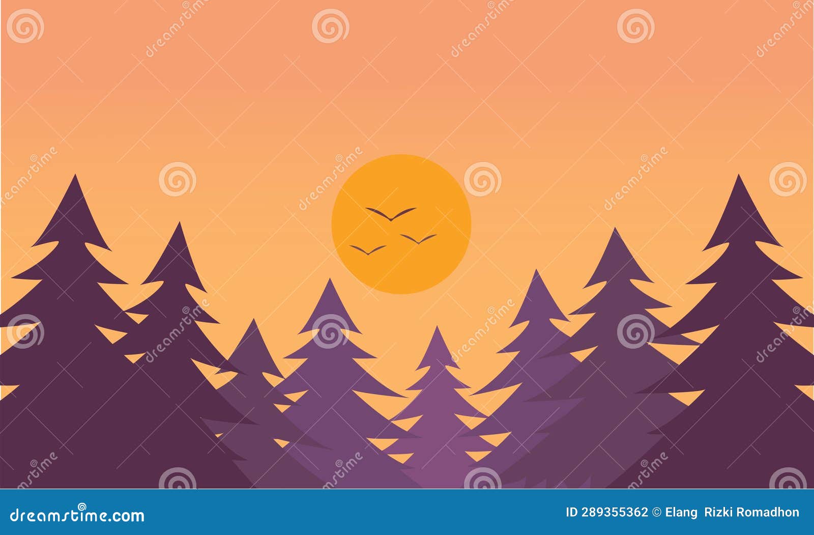 Vector Graphic Illustration of a Forest Scene in the Evening Stock ...