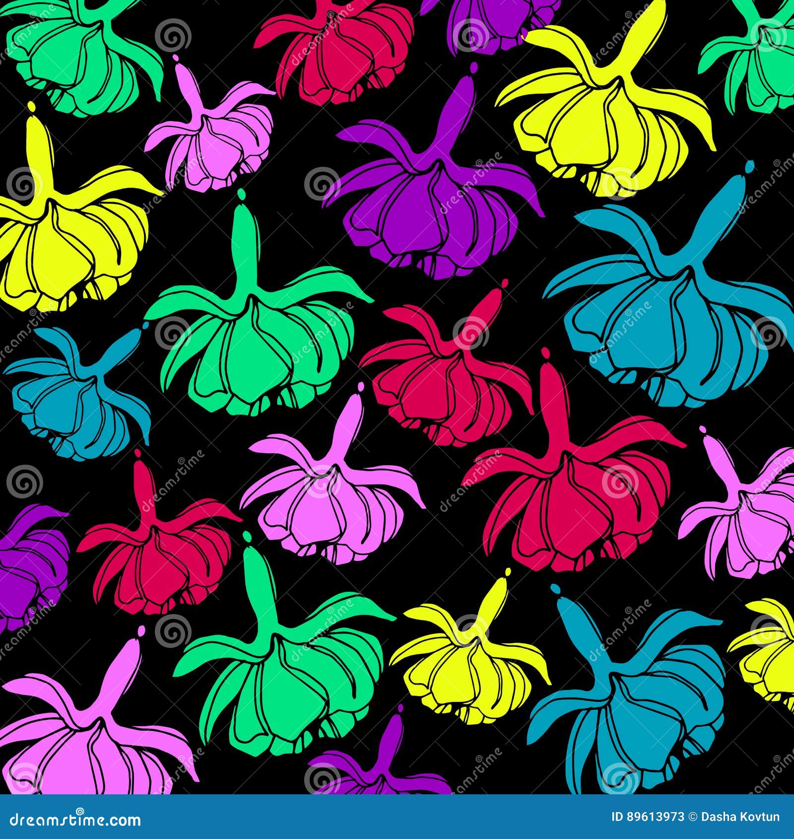 Vector Graphic Illustration Pink Fuchsia Flowers Stock Illustration ...