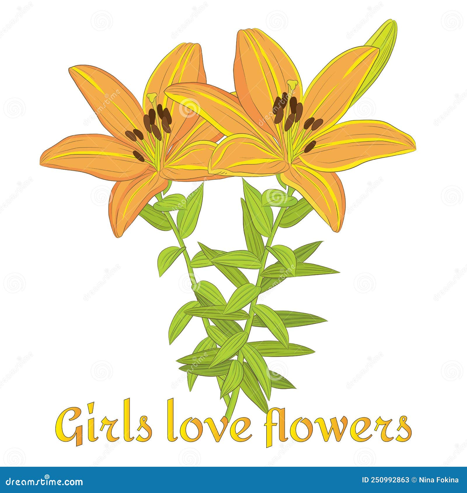 Vector Graphic Illustration with Yellow Lily Flowers Stock Vector ...