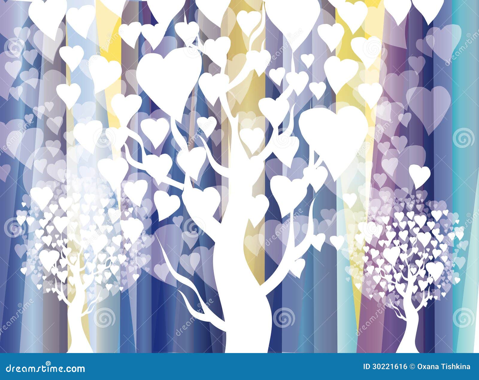 White Heart Trees on Blue Stripes Stock Vector - Illustration of beauty ...