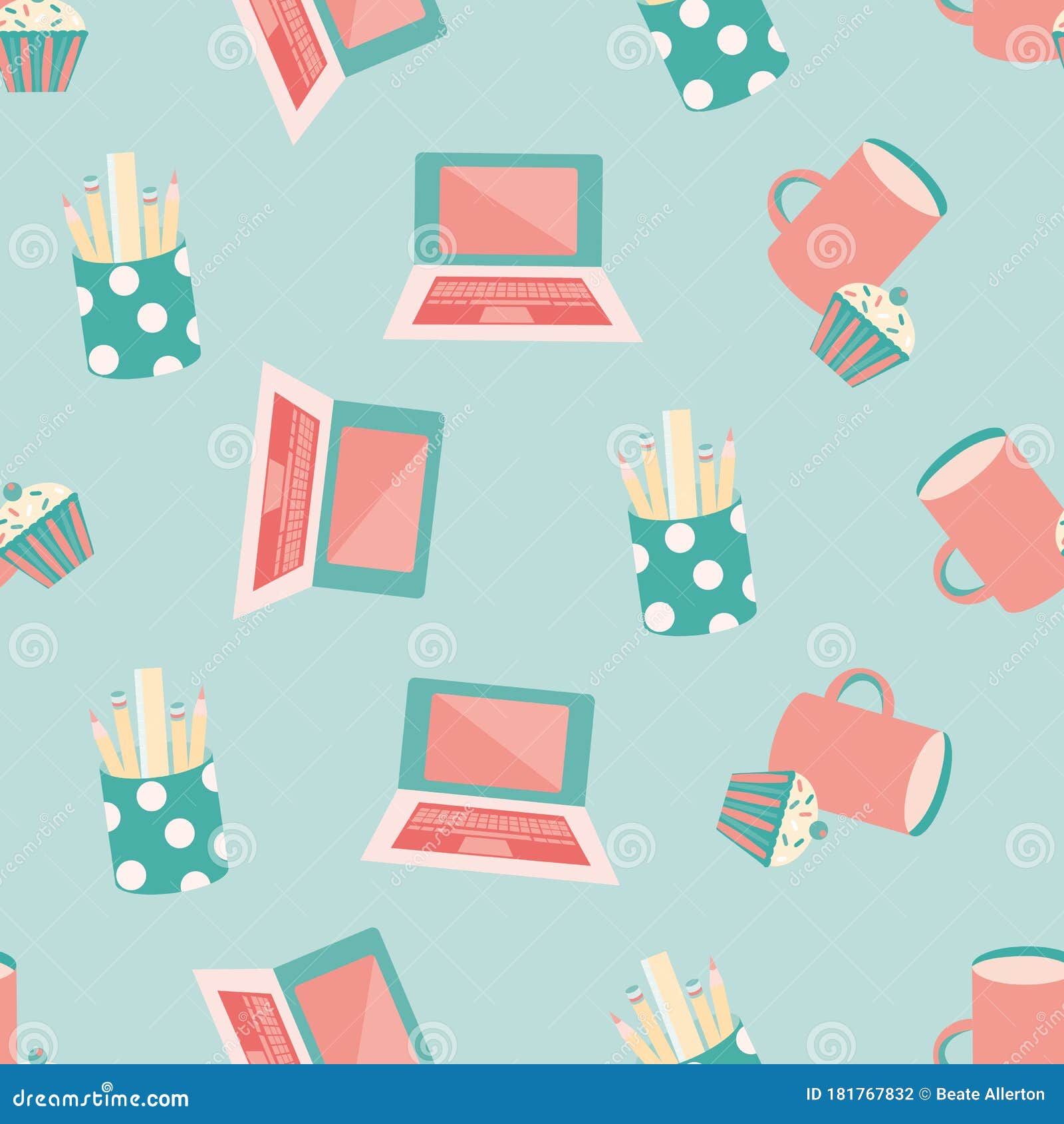 Vector Graphic Laptop Seamless Pattern Background. Retro Color Business ...