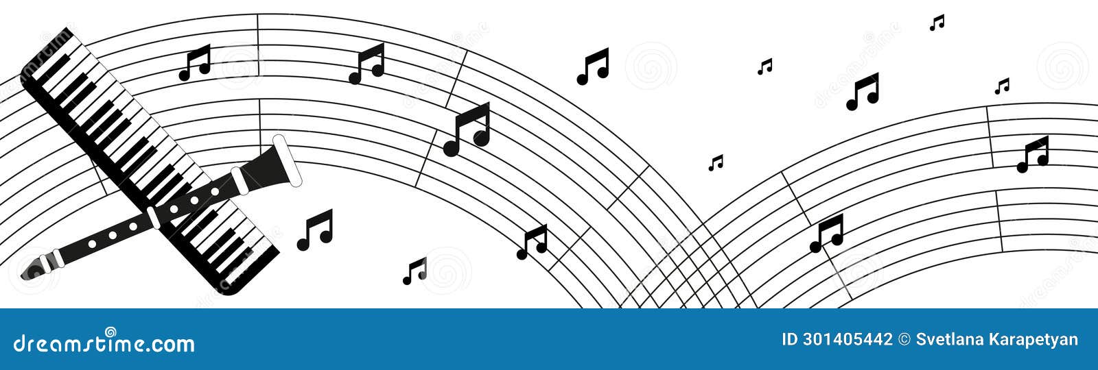 Vector Graphic Long Background, Banner with Musical Instruments, Notes ...