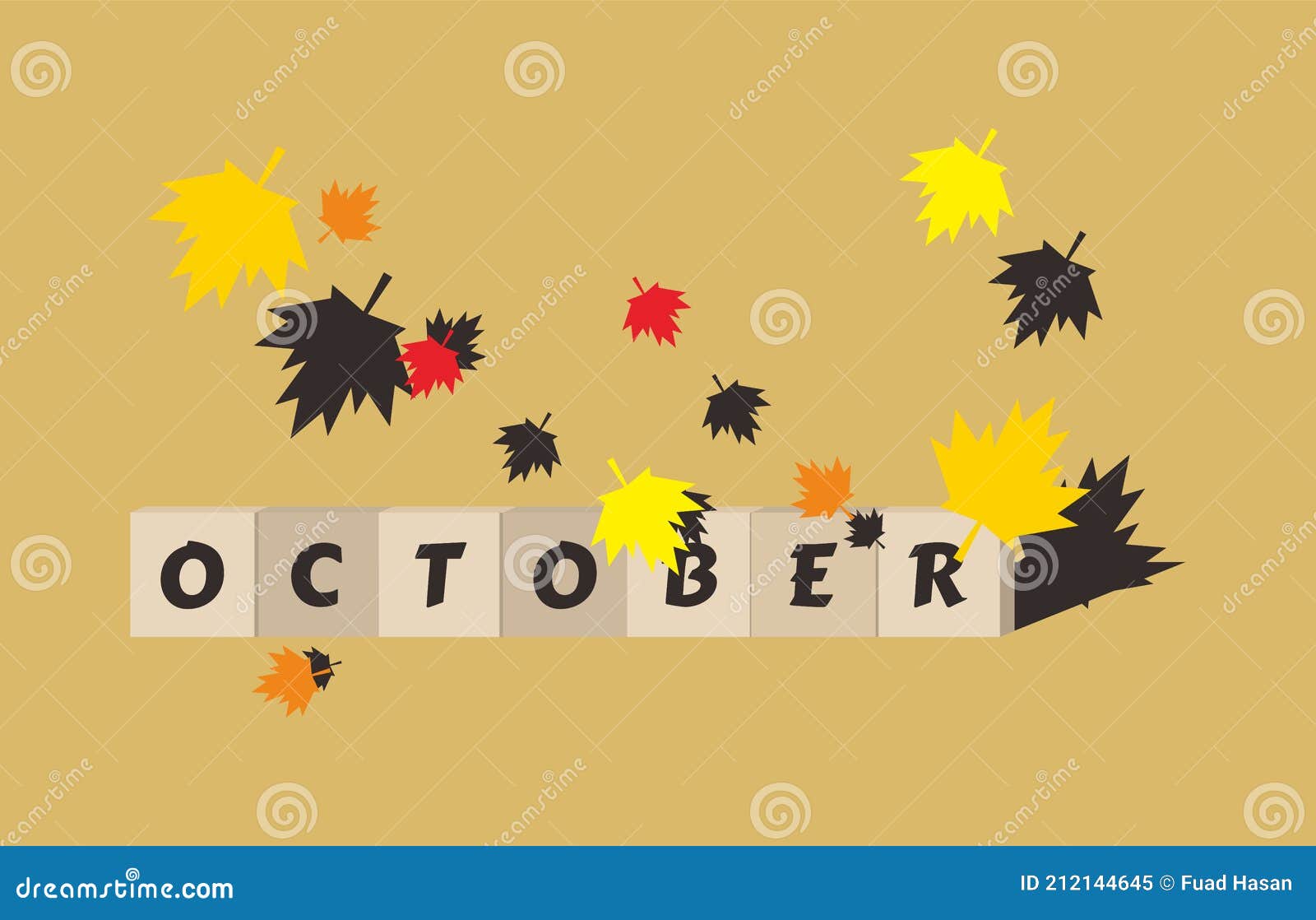 Vector Graphic of Maple Leaf and October Text. Landscape Background ...
