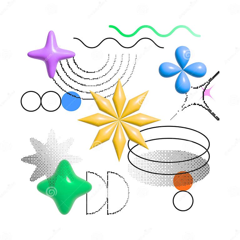 Vector Graphic Mixed Media Background with Bold 3d Objects,pixel Shapes ...