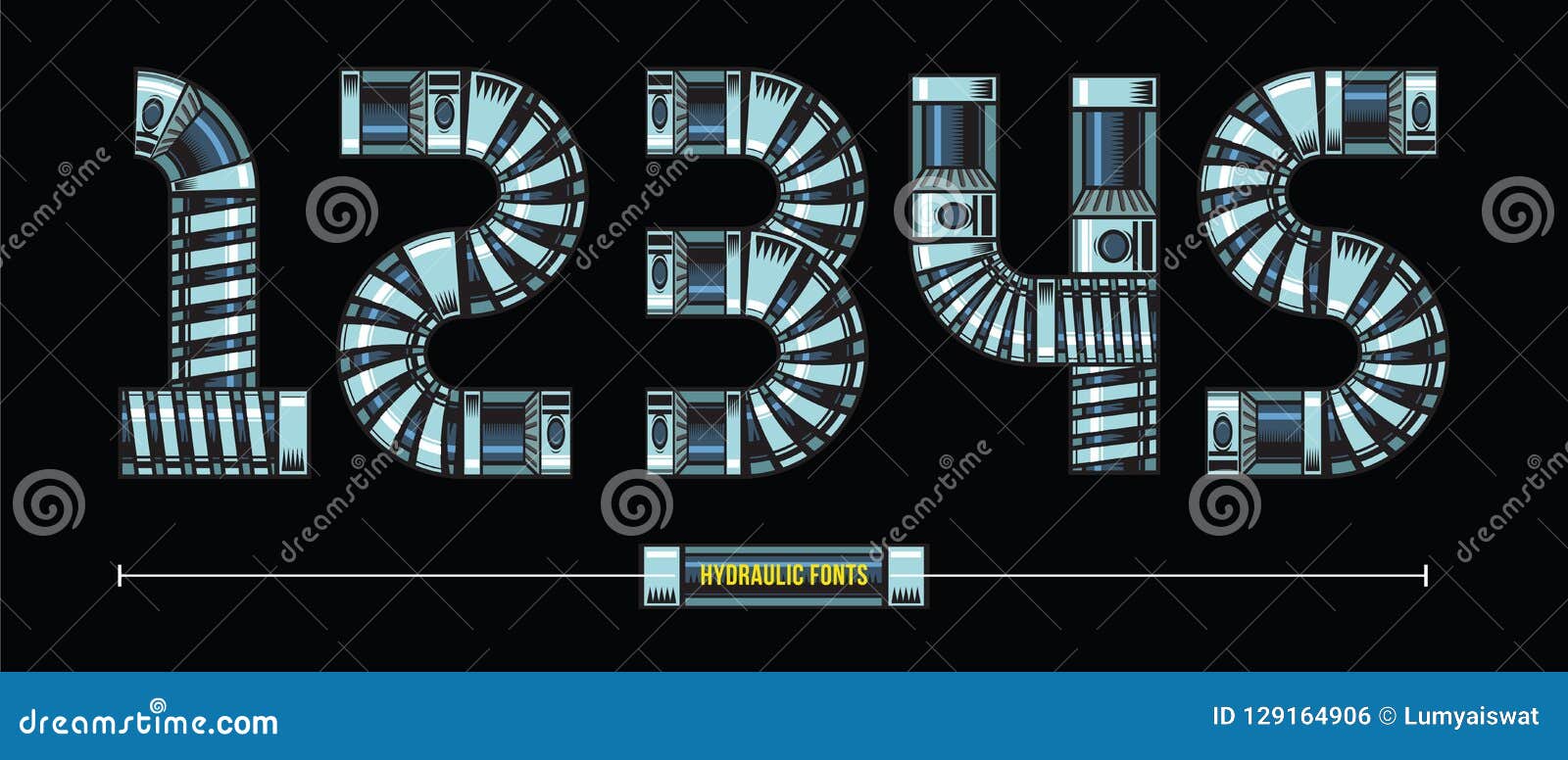 Numbers Hydraulic Style In A Set 12345 Fonts Comic Vector ...