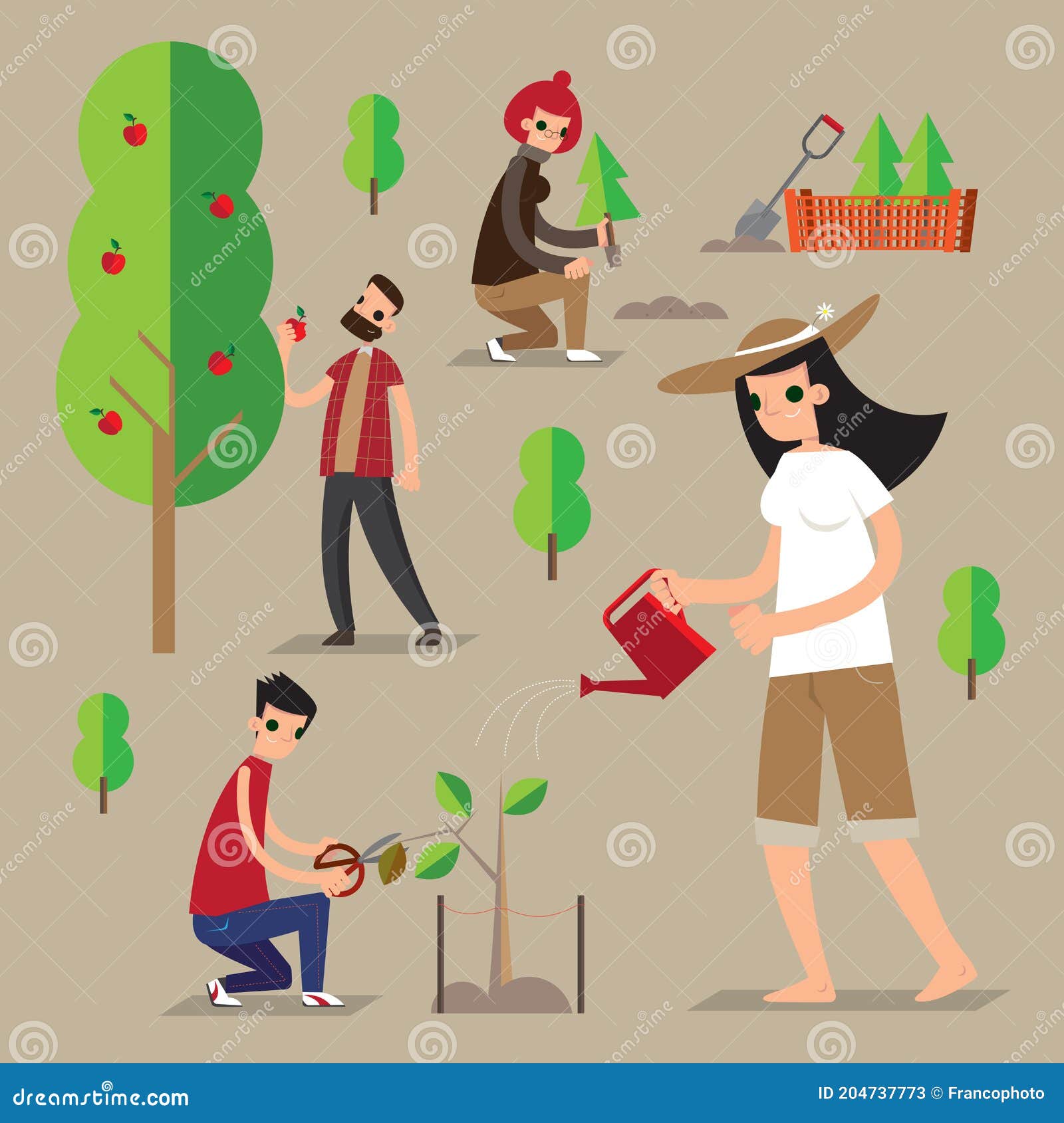Vector Graphic of People Planting Trees and Greening the Area Stock ...